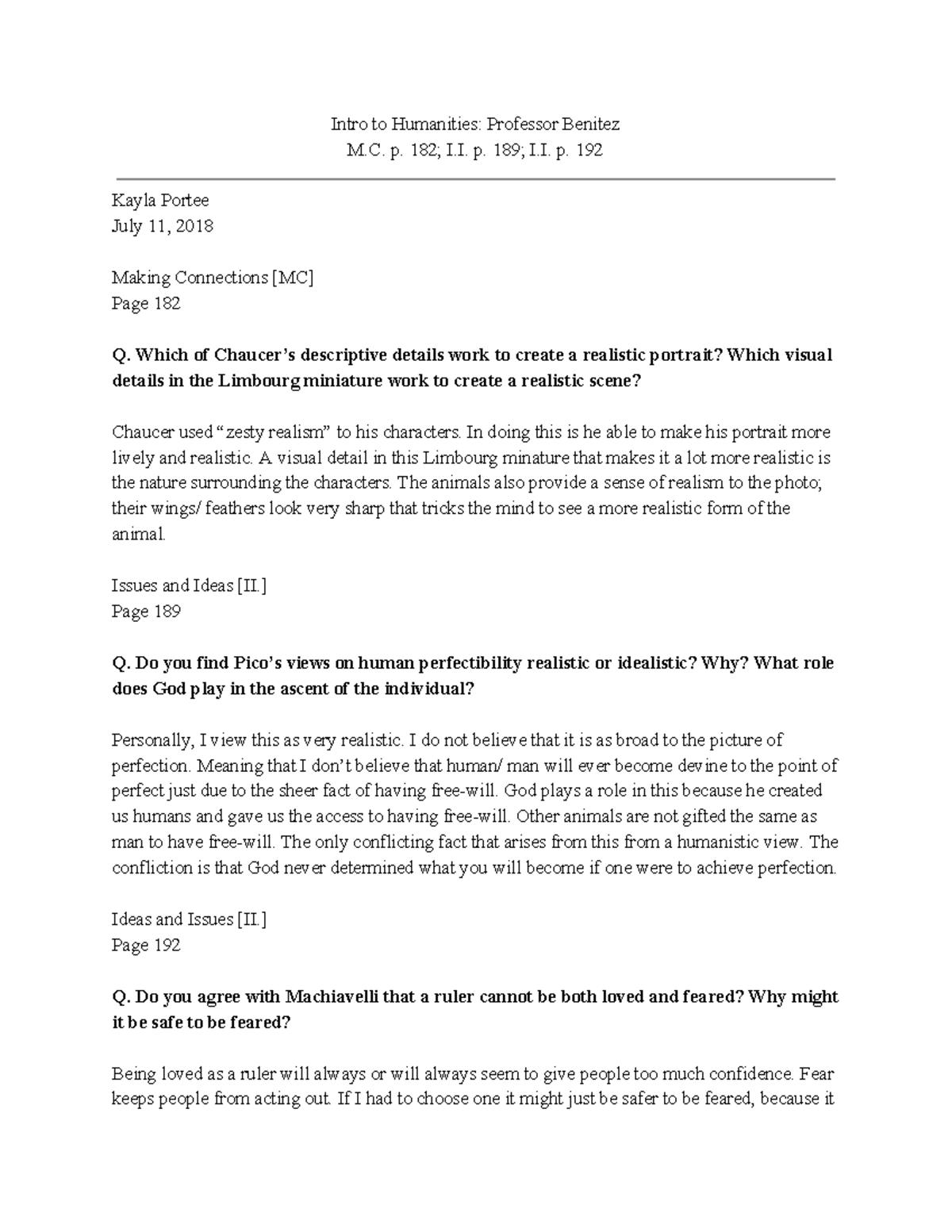 HW 7/11/2018 Intro to Humanities: Key Concepts & Analysis - Studocu