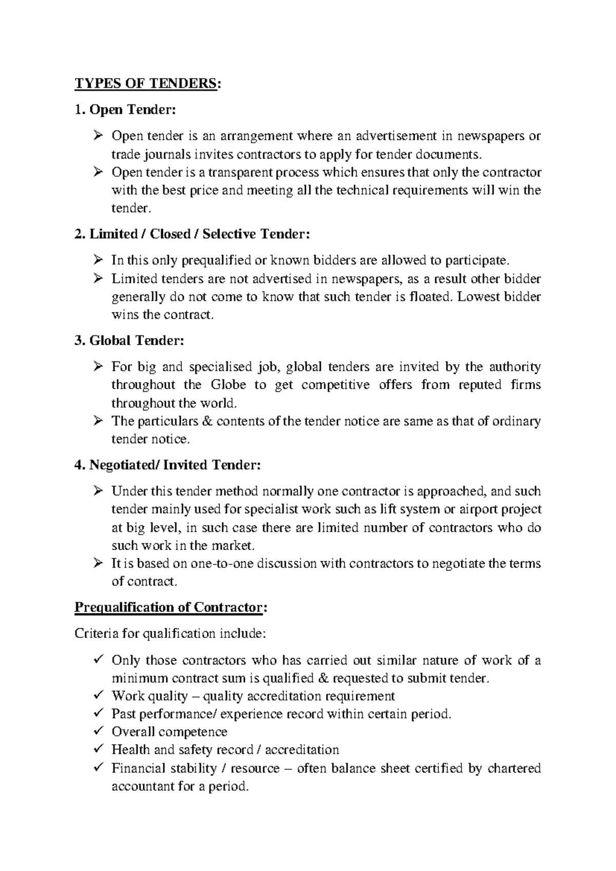 Types of Tenders - TYPES OF TENDERS: 1. Open Tender: Open tender is an ...