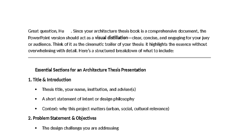 Architecture Thesis Presentation Guide (ARCH 101) - Studocu