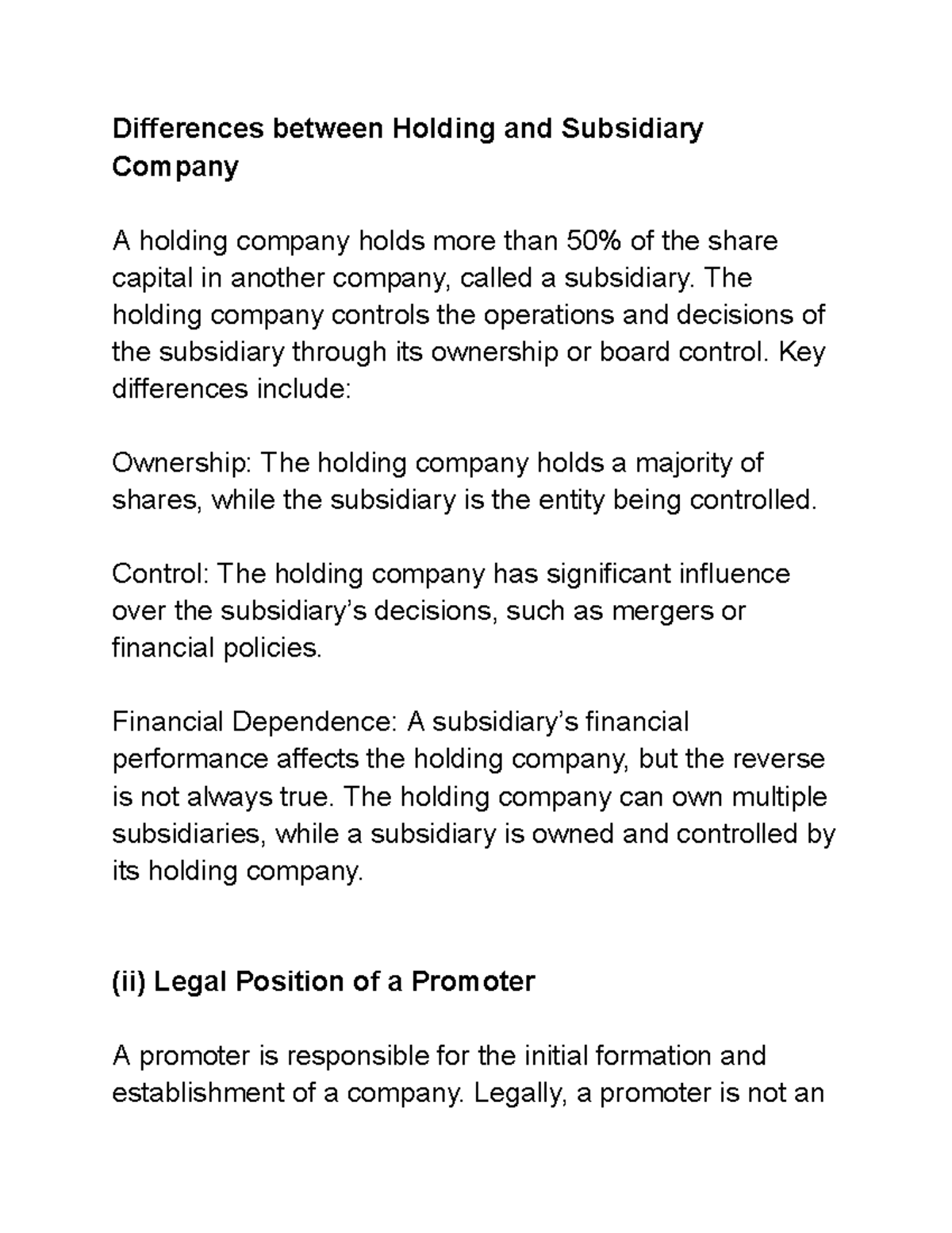Differences Between Holding & Subsidiary Companies: Key Concepts ...