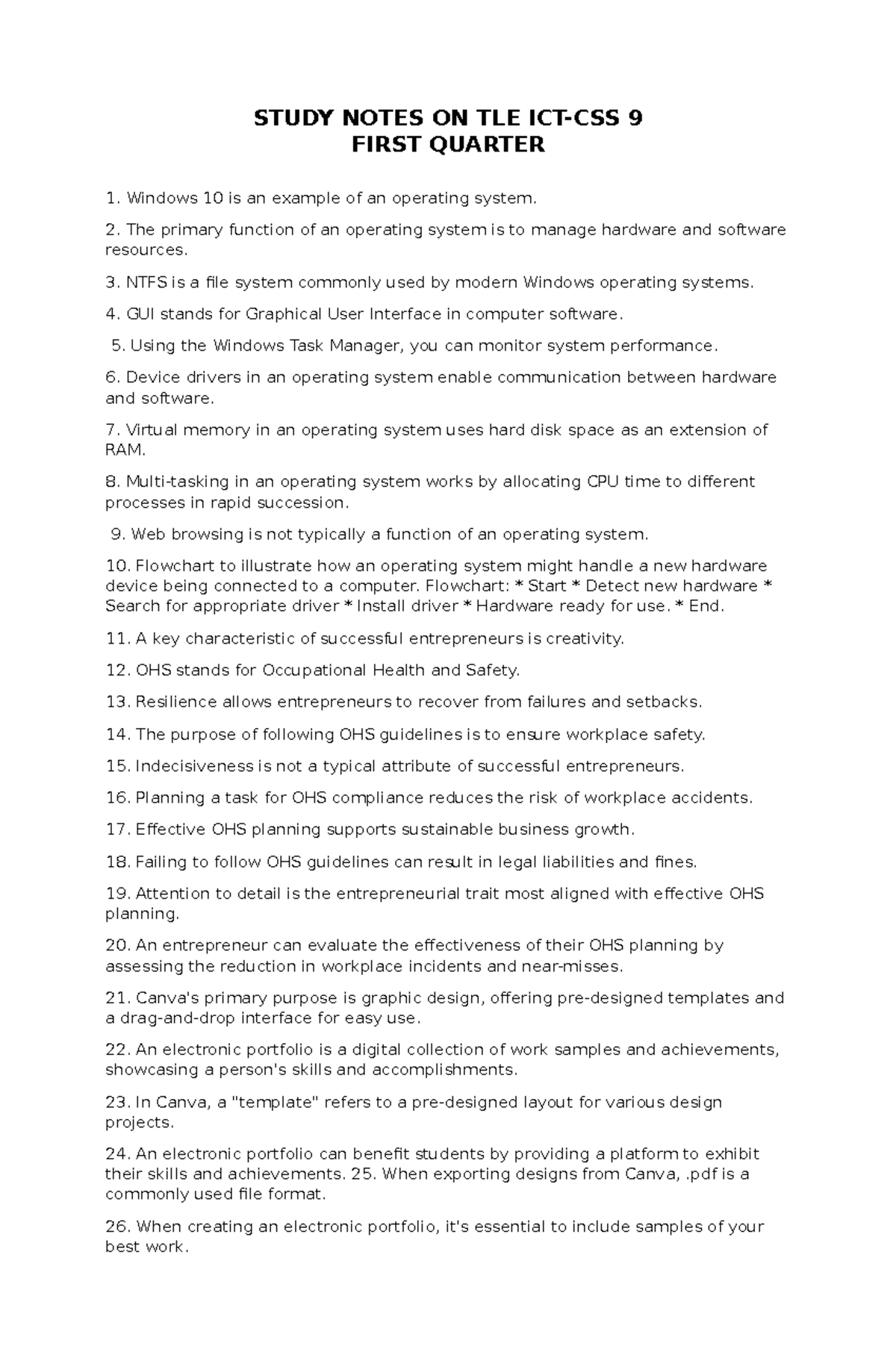 Study Notes ON TLE ICT-CSS9 Q1 - STUDY NOTES ON TLE ICT-CSS 9 FIRST ...