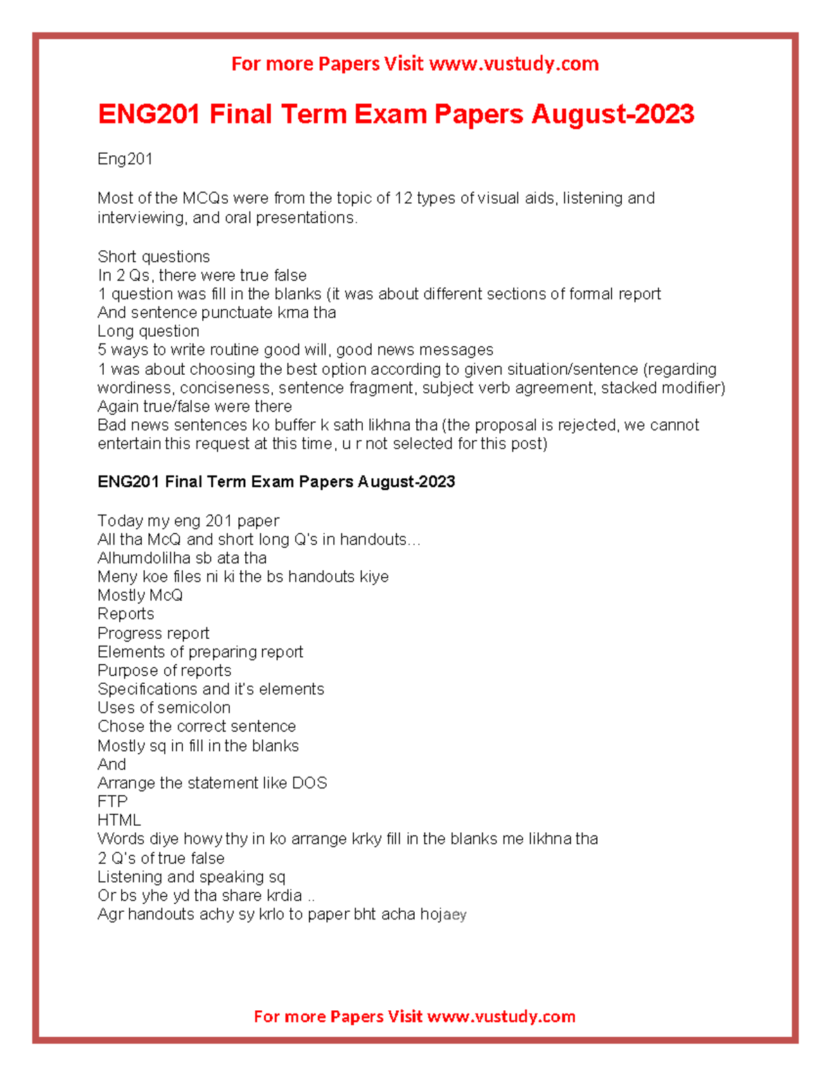 ENG201-Final-Term-Exam-Papers-August-2023 - For more Papers Visit ...