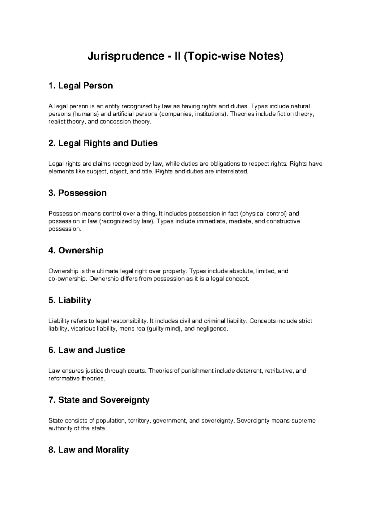 Jurisprudence II: Key Concepts and Theories Overview - Studocu