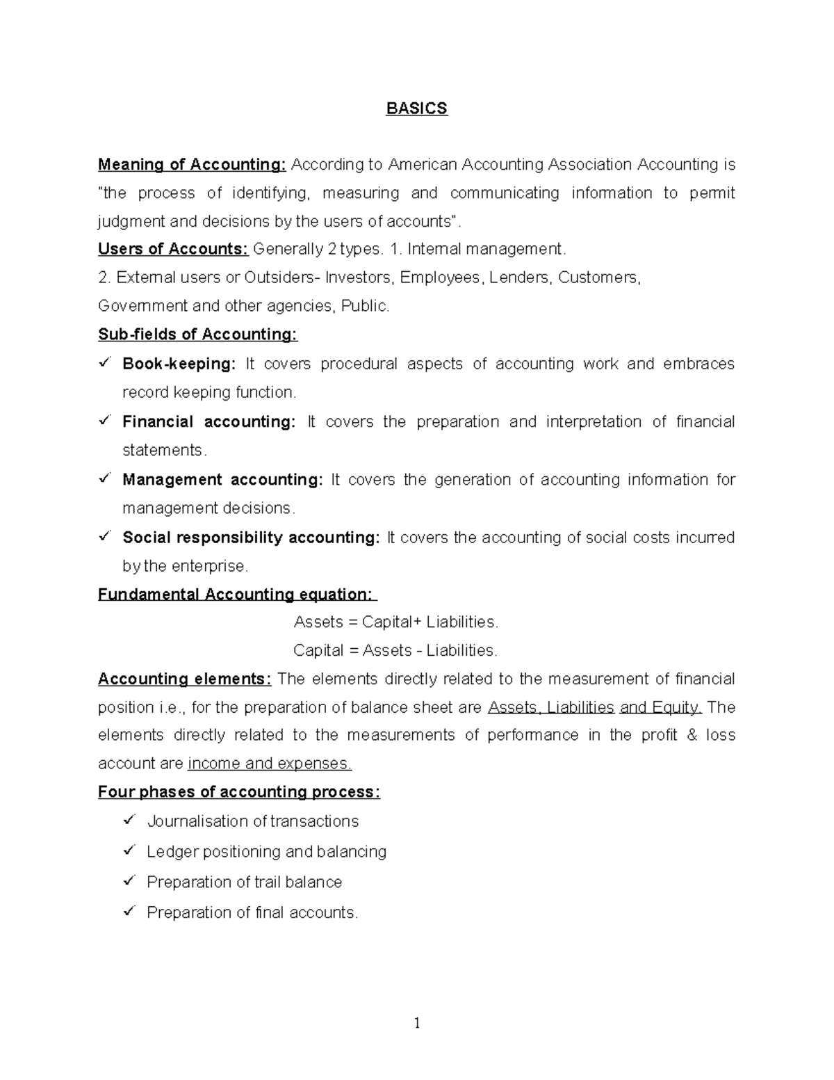 BASICS of Accounting: Key Concepts and Processes (ACCT 101) - Studocu