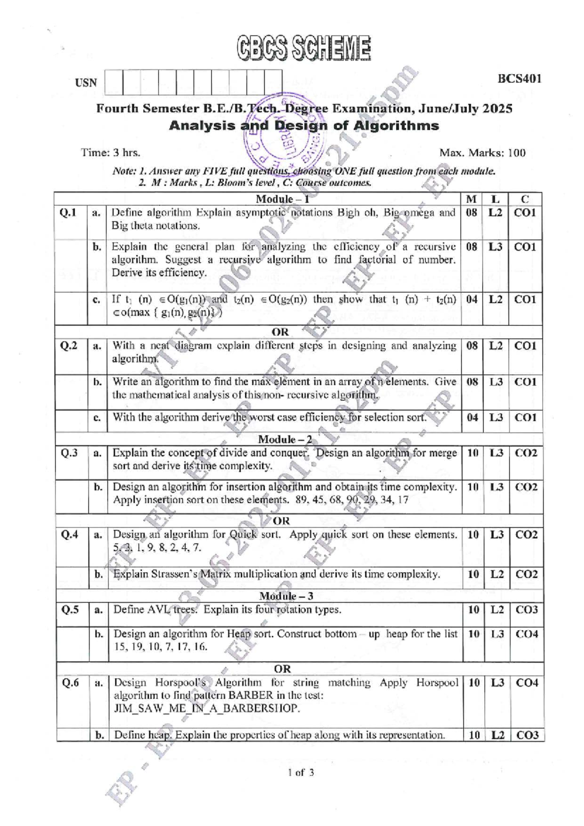 BCS401 Fourth Semester Exam: Analysis and Design of Algorithms Notes ...
