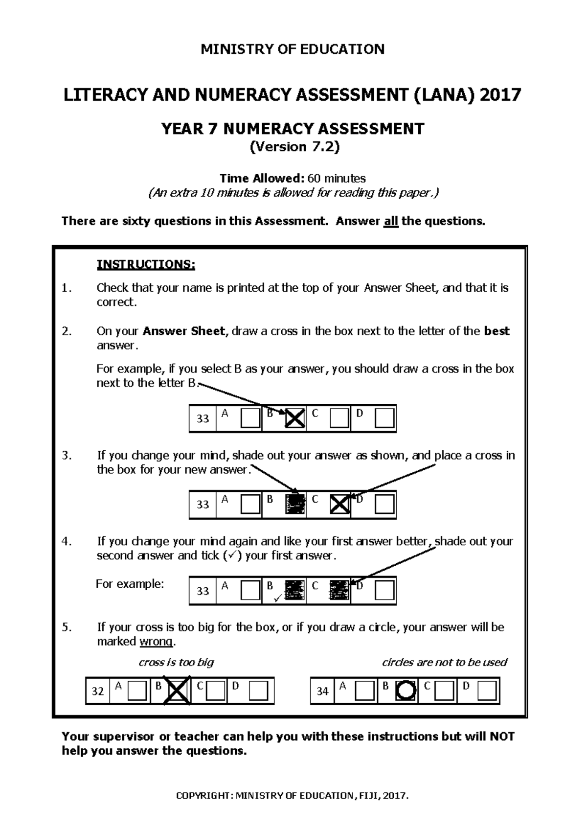 Year 7 Numeracy Assessment LANA 2017 - Tutorial Questions - Studocu