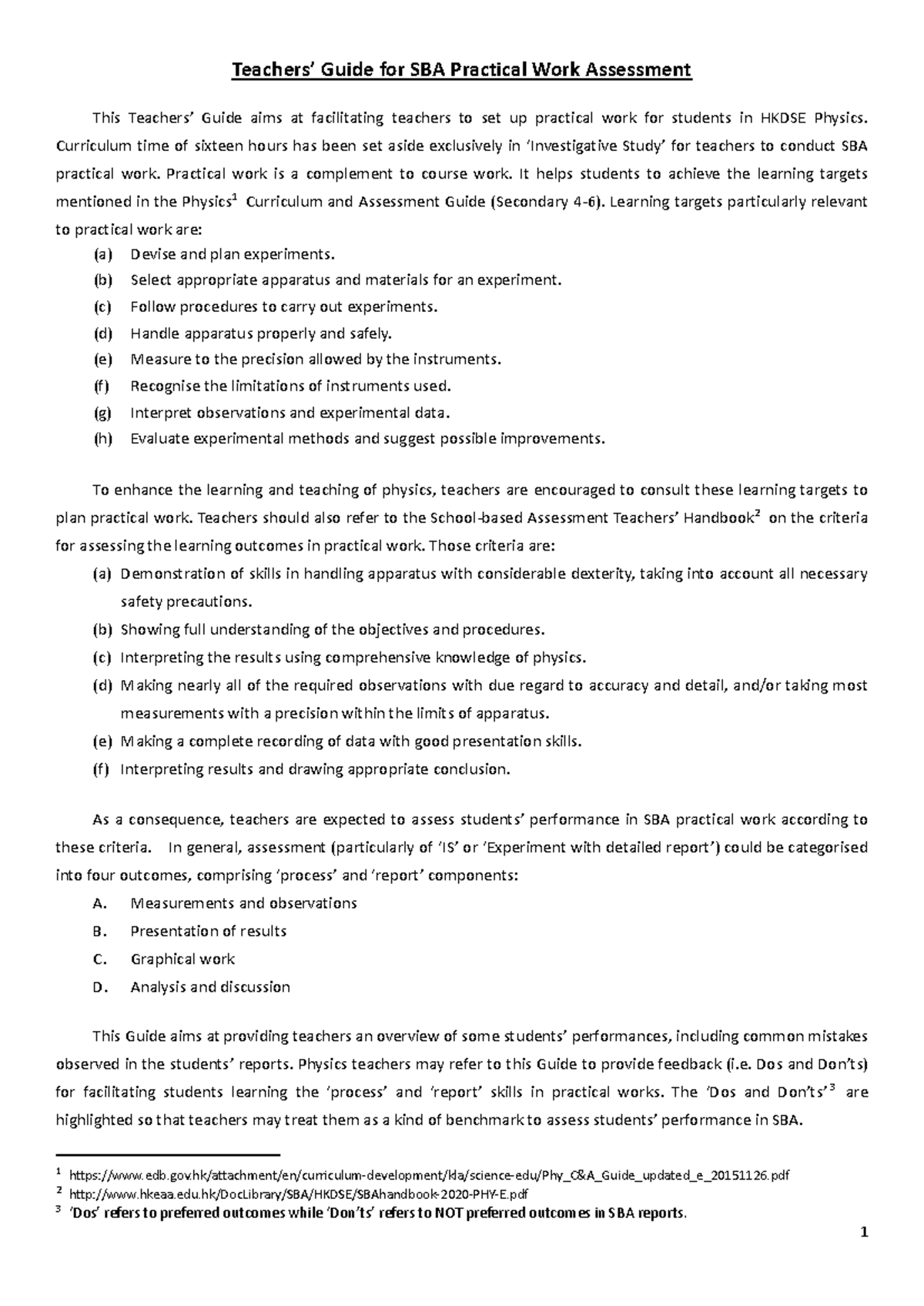 Guide for PHY-SBA Practical Work Assessment in HKDSE Physics - Studocu