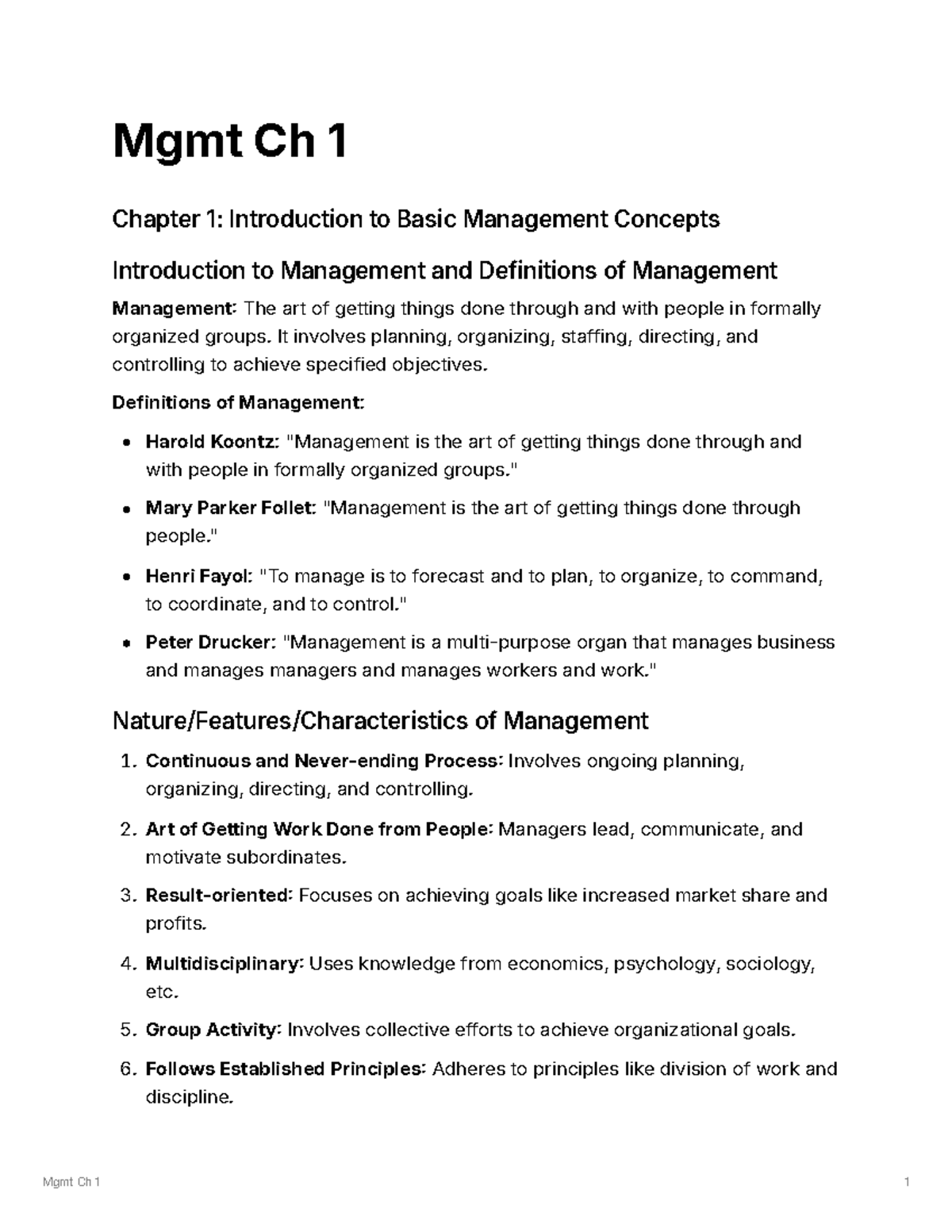 Ch1-Management Notes - Mgmt Ch 1 Chapter 1: Introduction to Basic ...