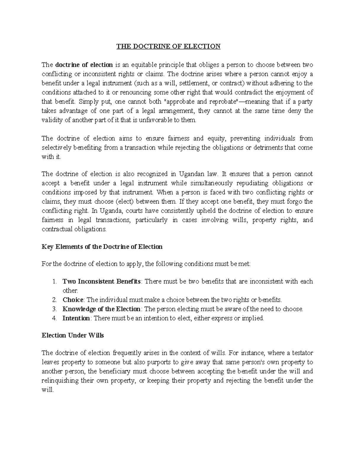 DOCTRINE OF ELECTION: Principles & Case Studies (Law 101) - Studocu