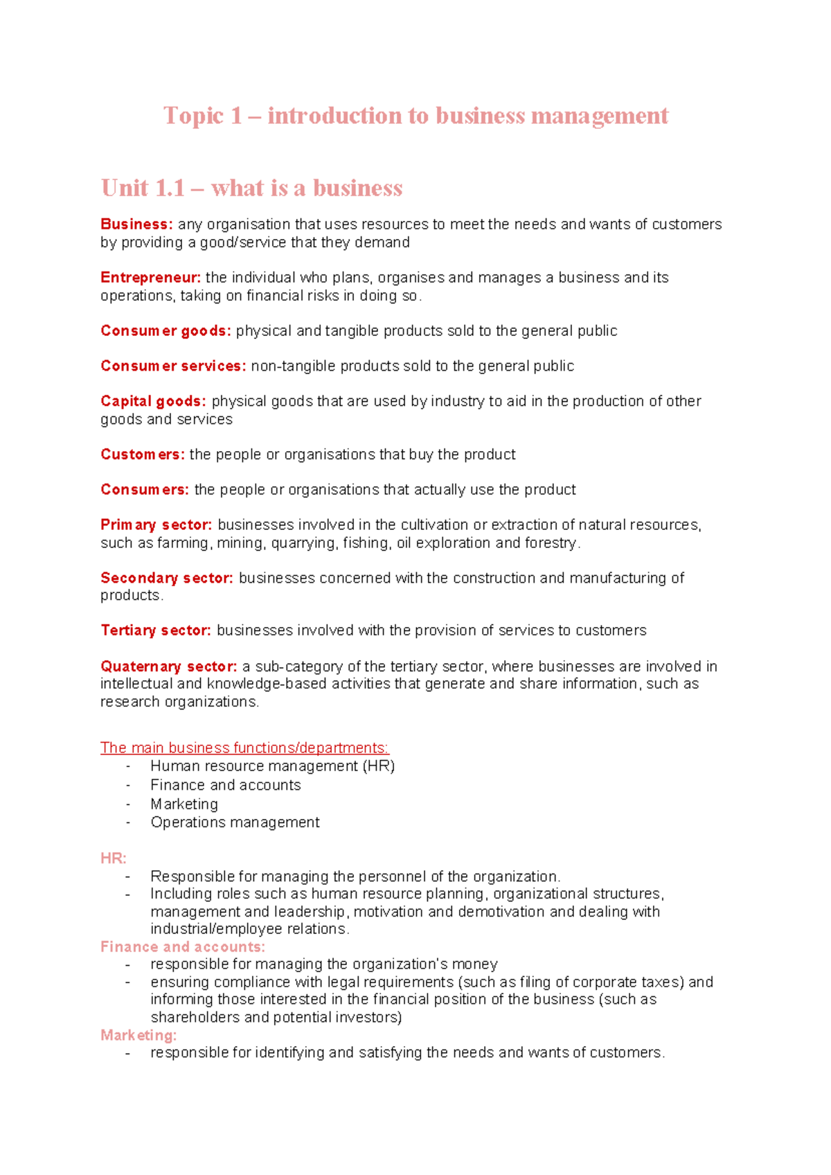 Introduction to Business Management: Key Concepts and Sectors - Studeersnel