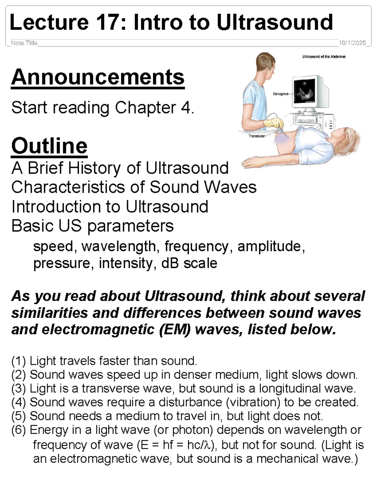 PHYS1202_Fall2025_Lecture 17: Intro to Ultrasound Concepts and History ...