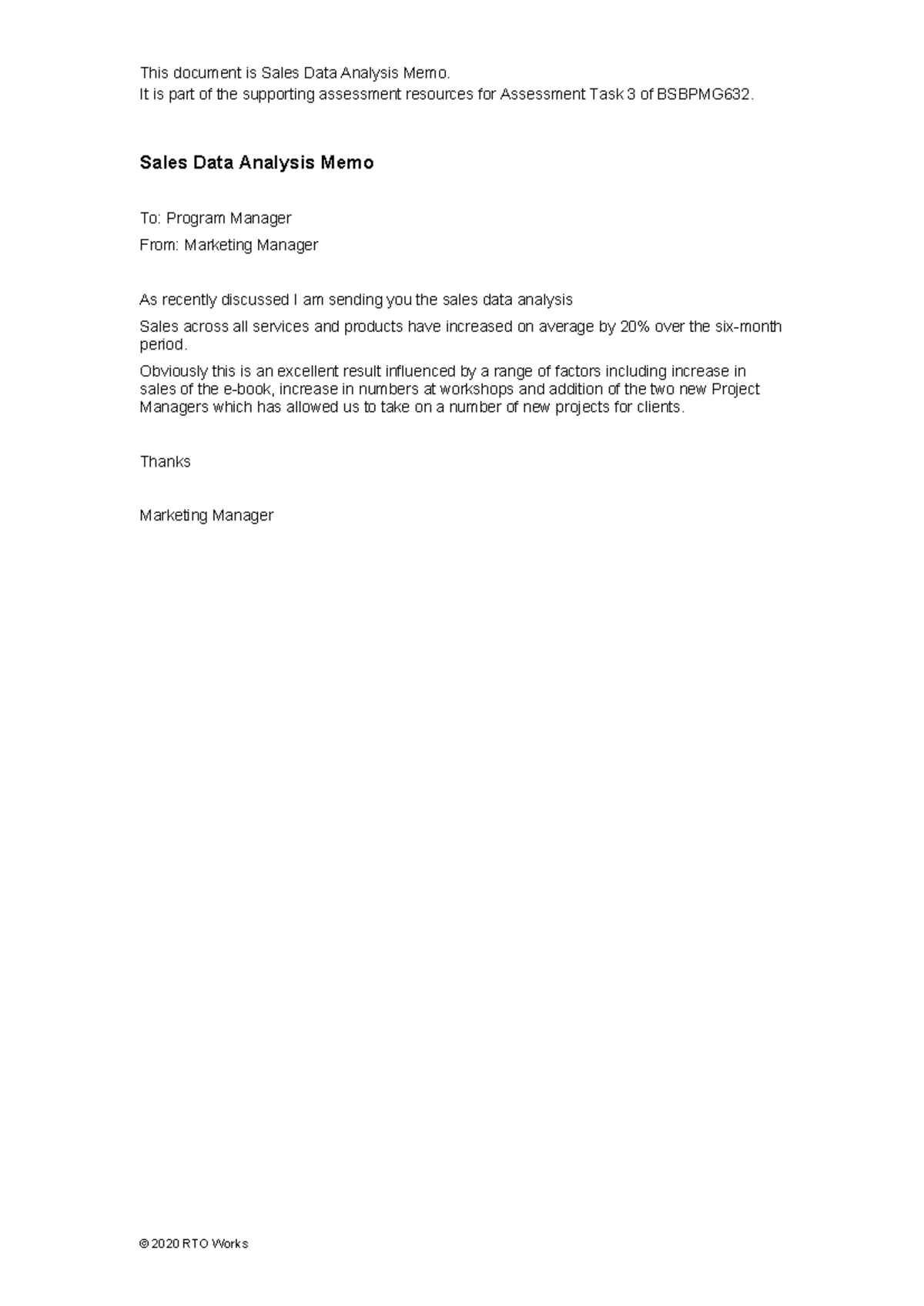 Sales Data Analysis Memo for BSBPMG632 Assessment Task 3 - Studocu