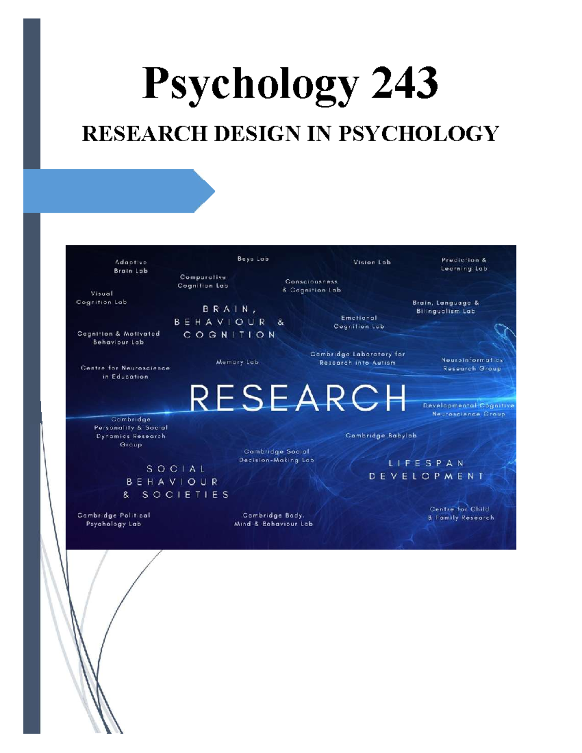 Psychology 243 RESEARCH DESIGN IN PSYCHOLOGY: Comprehensive Notes - Studocu