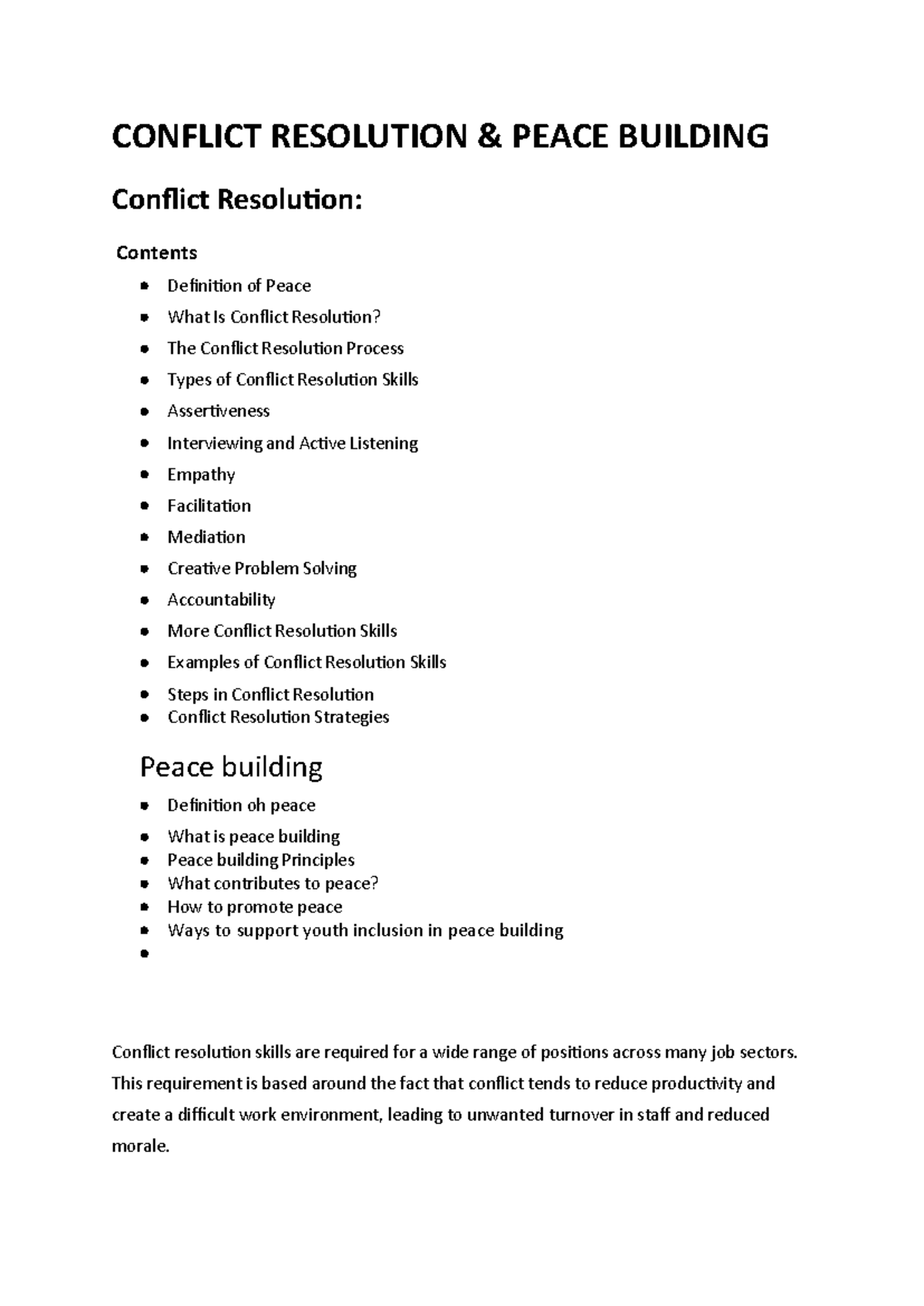 528355717 Conflict Resolution Peace Building Lectures Notes - CONFLICT ...
