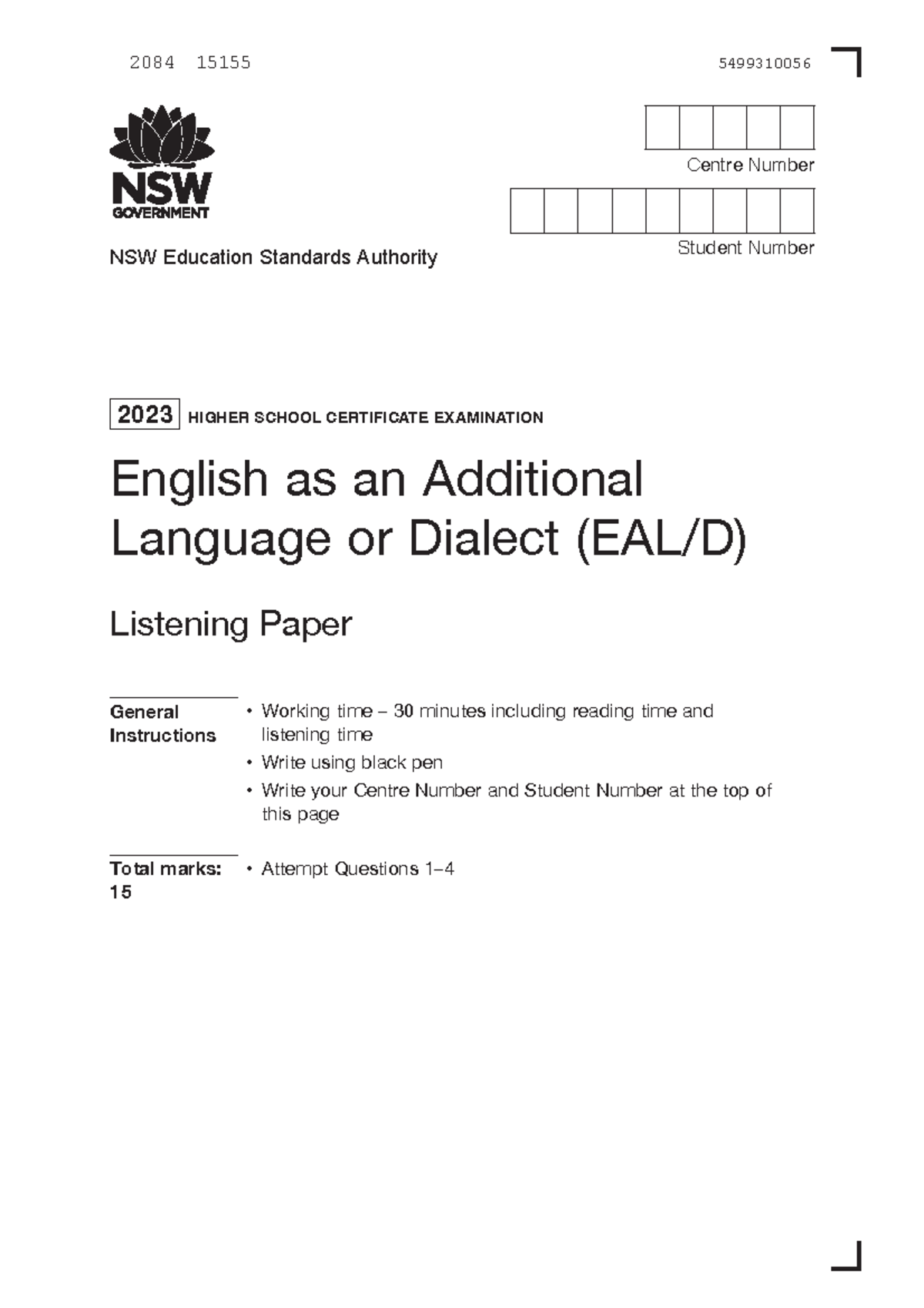 2023 HSC EAL/D Listening Exam Paper - English Assessment - Studocu