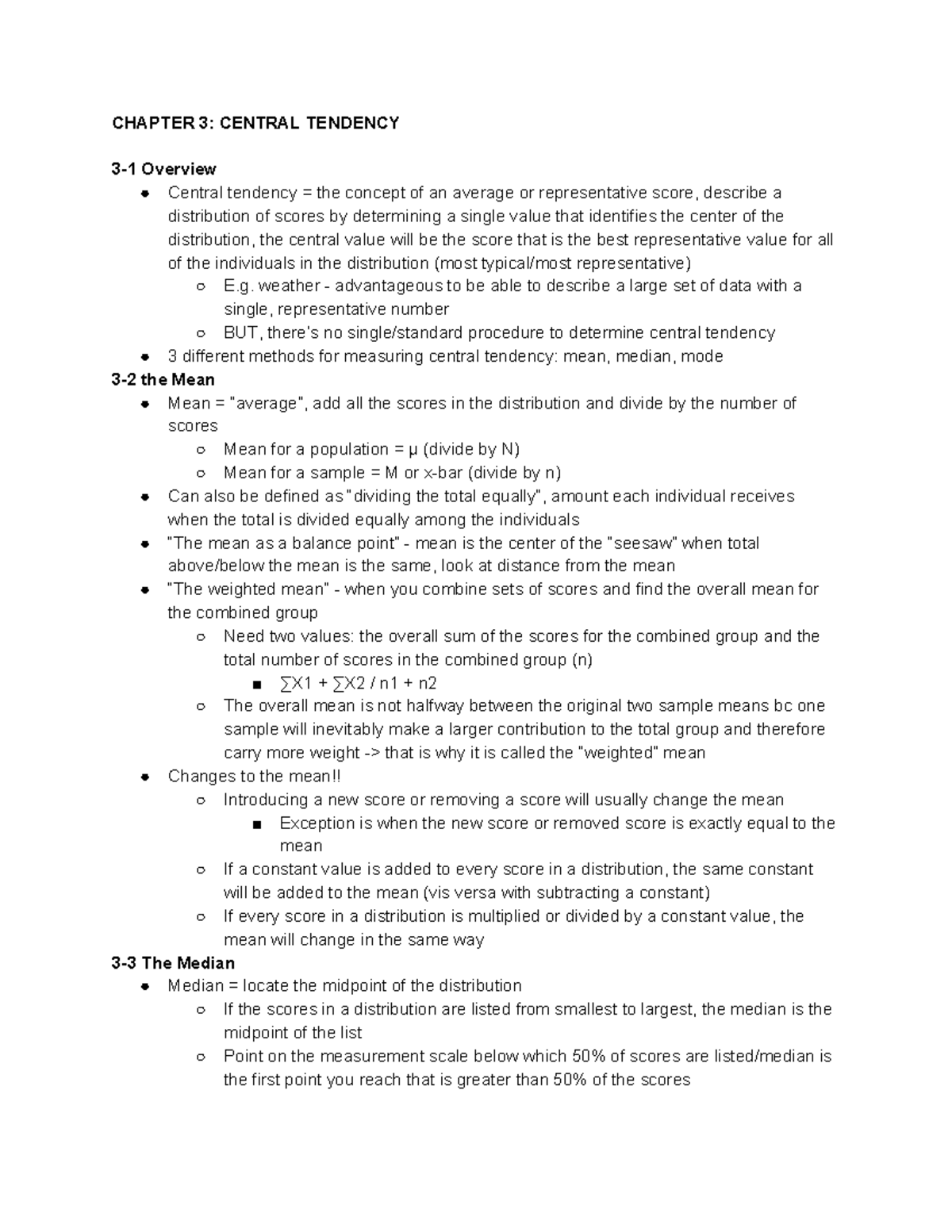 CH 3 HW Reading Notes on Central Tendency - CHAPTER 3: CENTRAL TENDENCY ...