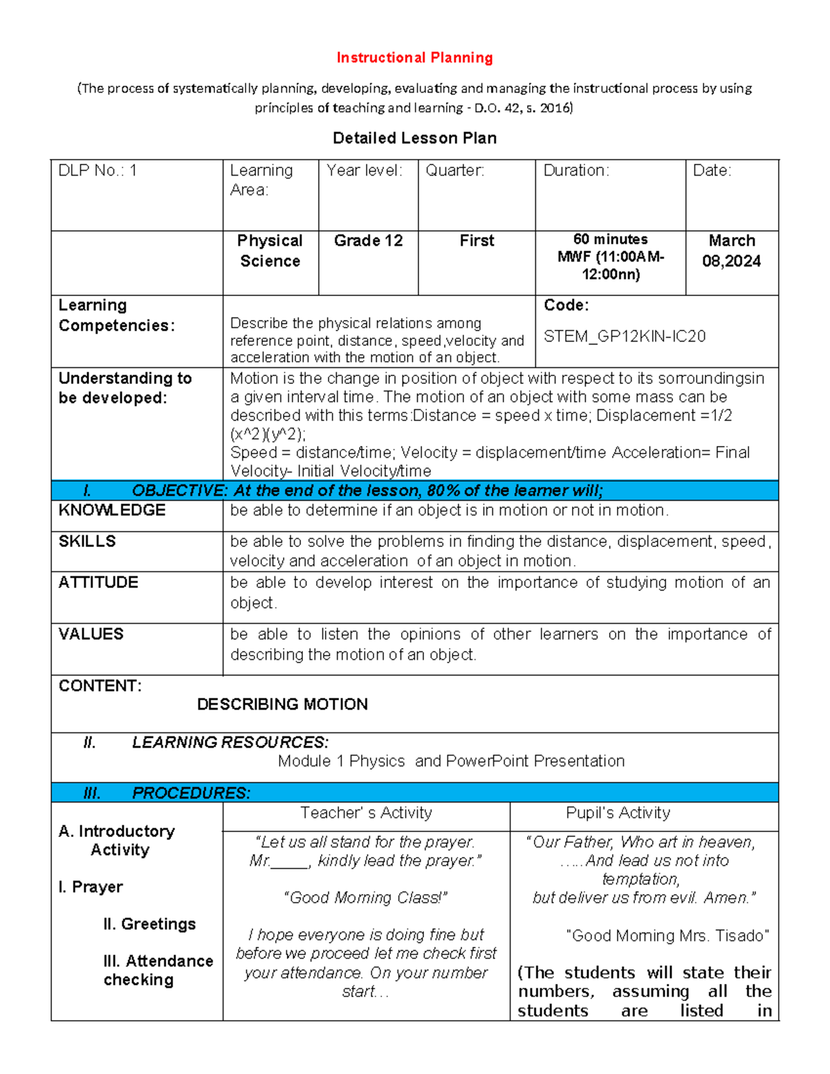 DLPdemoScience CIMC - Instructional Planning (The process of ...