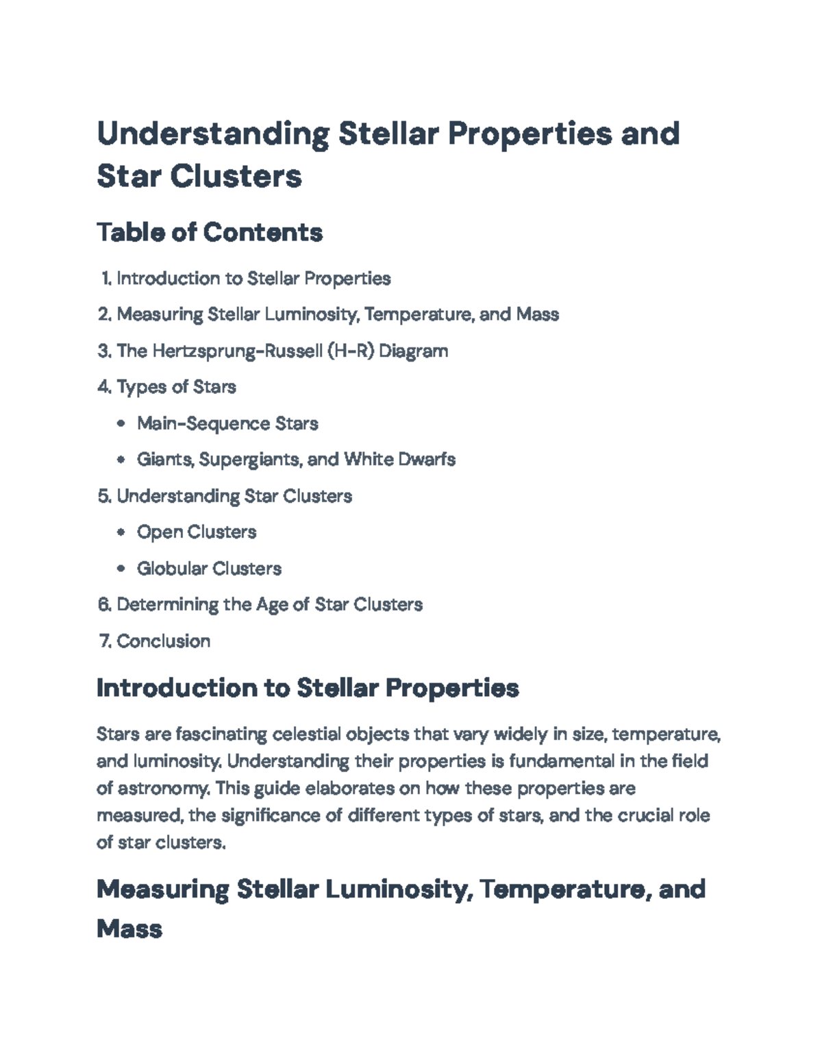Understanding Stellar Properties: Luminosity, Types, & Star Clusters ...