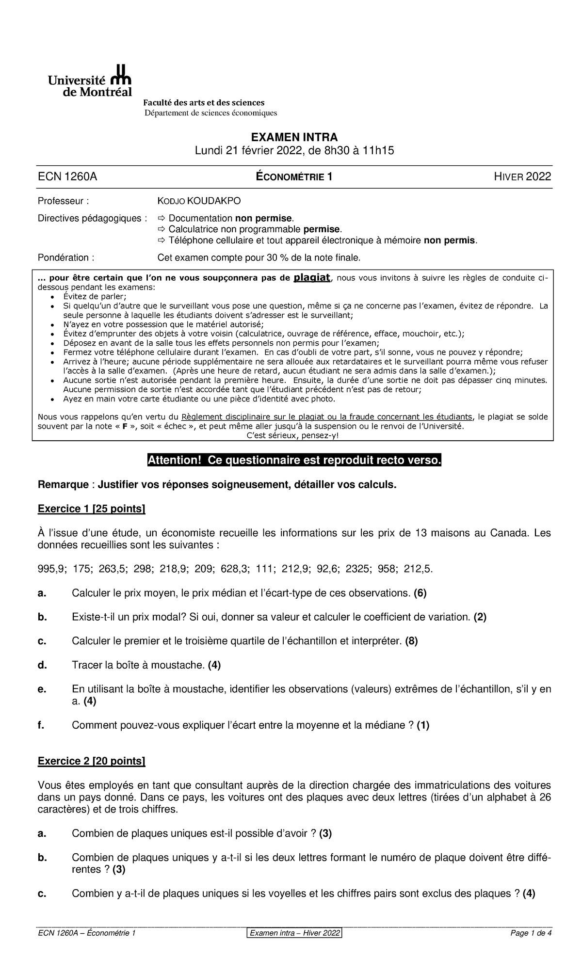 1260A-H22-XI - Intra - Faculté des arts et des sciences Département de ...