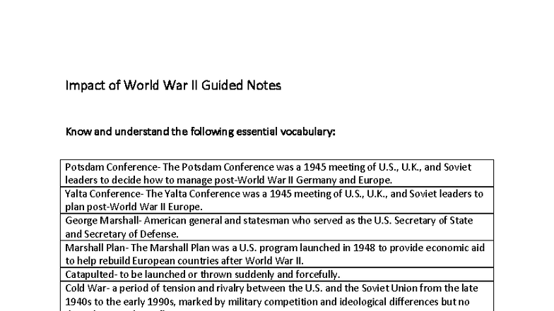 Impact of WWII: Guided Notes for Understanding Key Events - Studocu