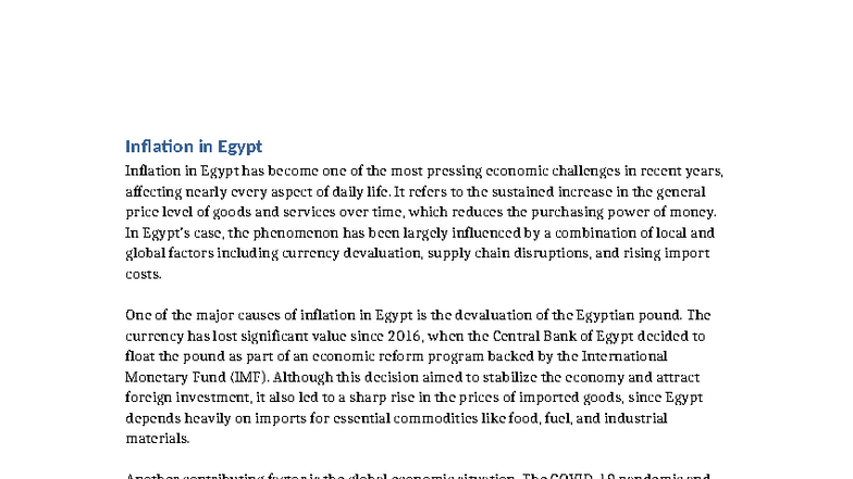 Inflation in Egypt: Causes, Effects, and Government Responses - Studocu
