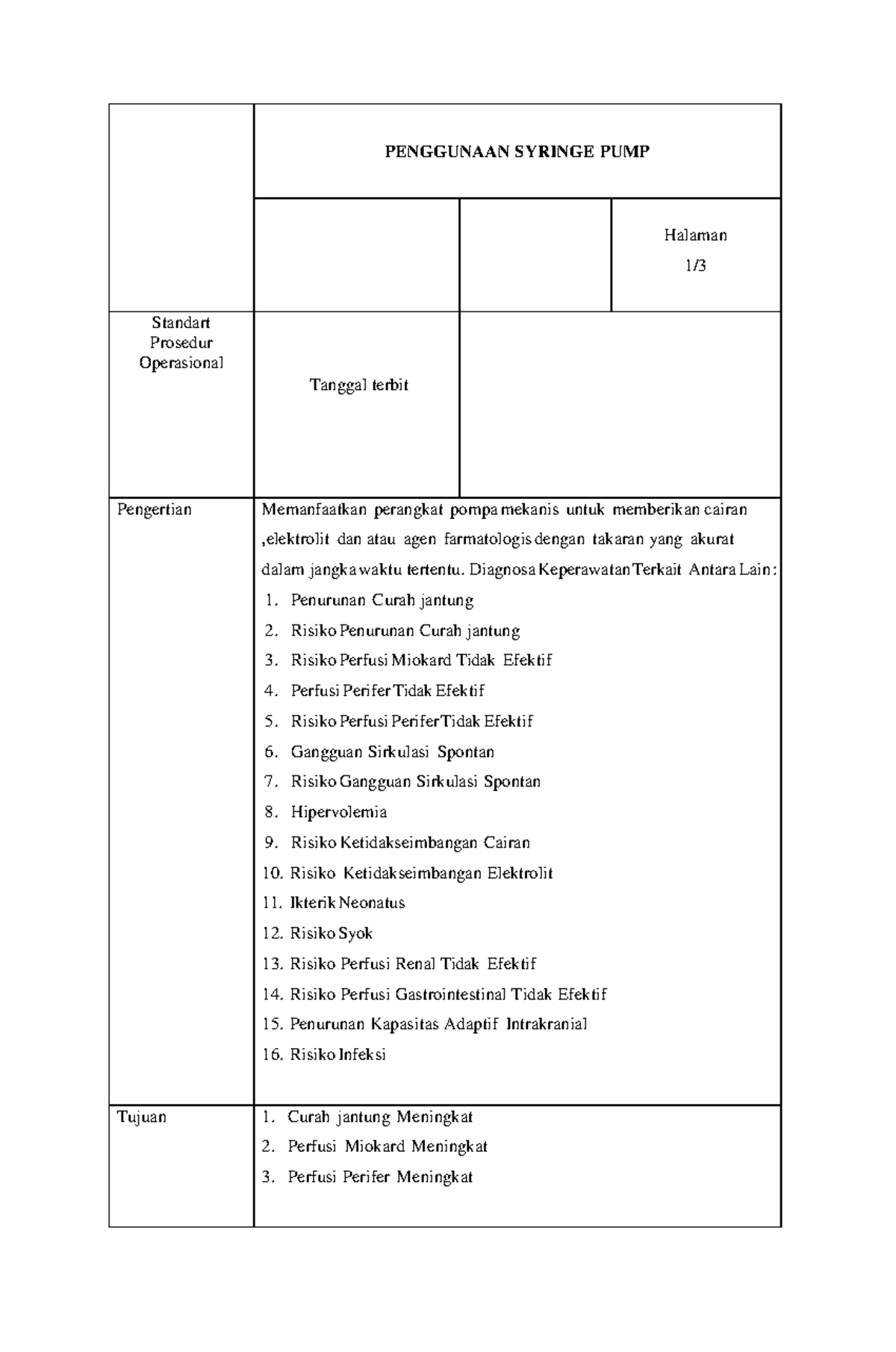 SOP PENGGUNAAN SYRINGE PUMP dalam Keperawatan - Spo 2023 - Studocu