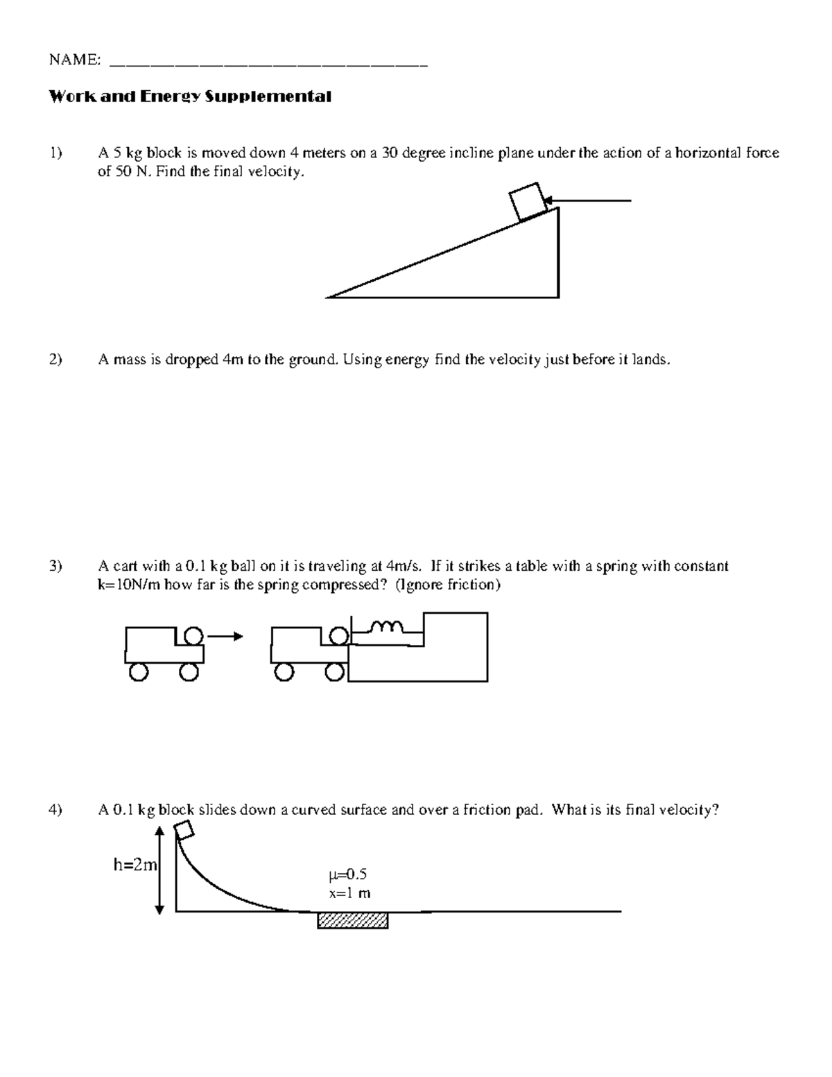 Work and Energy Supplemental (Physics 101) - Problem Set - Studocu