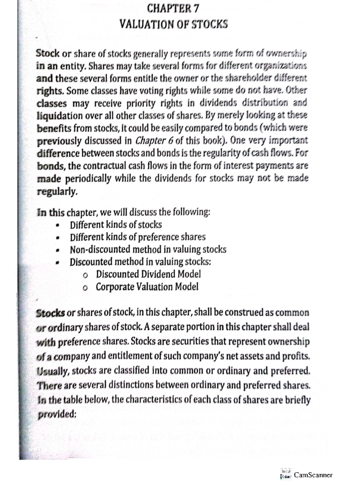 Valuation OF Stocks 1 - notes - CHAPTER 7 VALUATION OF STOCKS Stock or ...