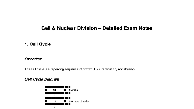 Cell and Nuclear Division Exam Notes: Overview & Mitosis Details - Studocu