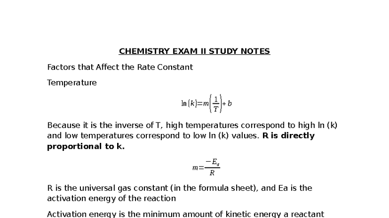 CHEM 101: Exam II Study Notes on Reaction Rates and Equilibrium - Studocu