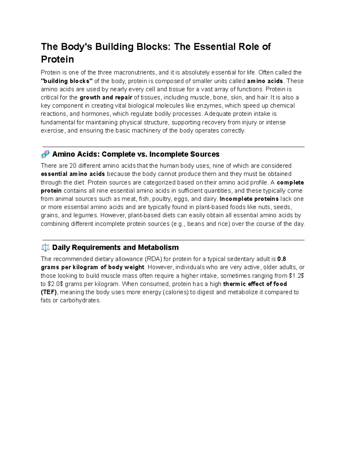 The Body's Building Blocks: The Essential Role of Protein - Studocu