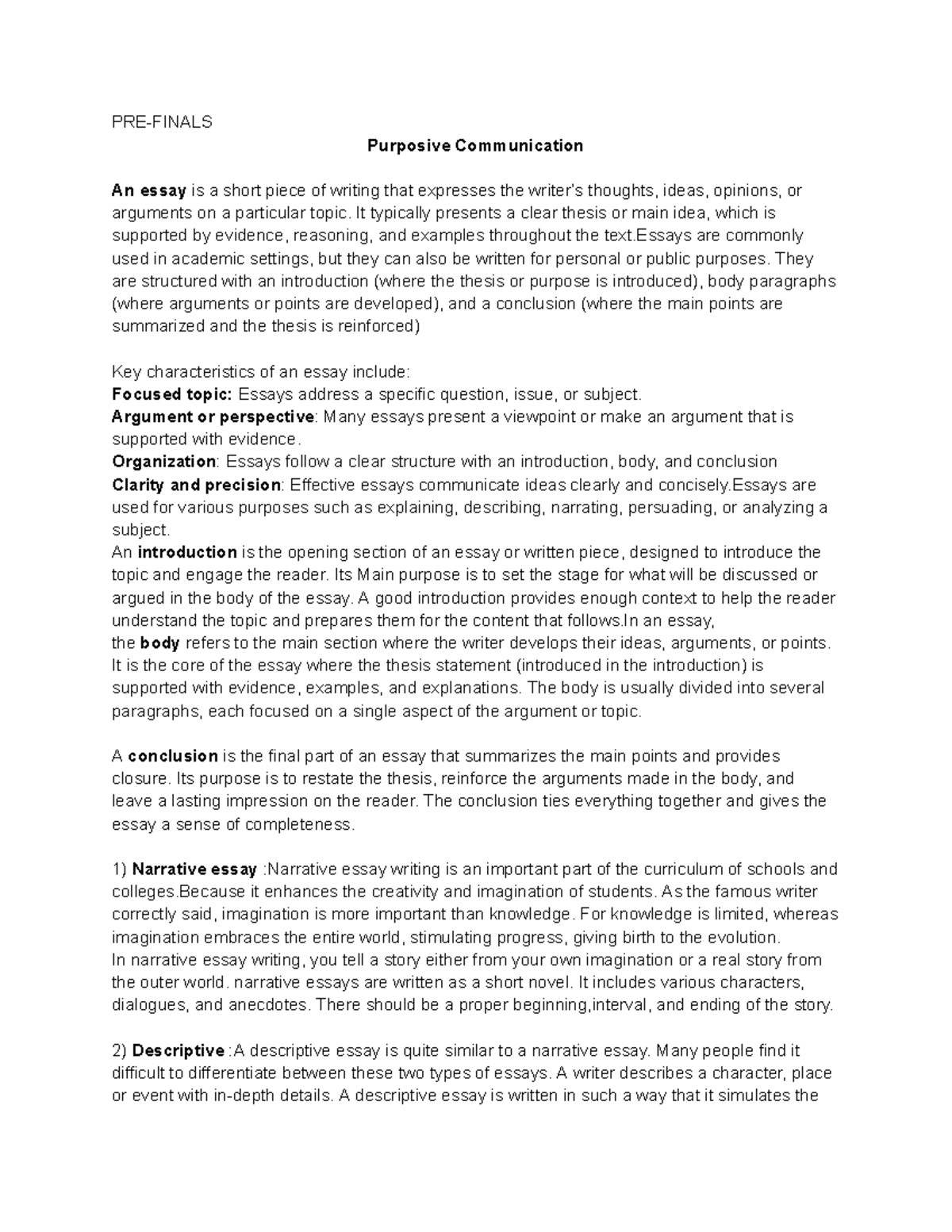 Purposive Communication: Essay Types and Writing Techniques - Studocu