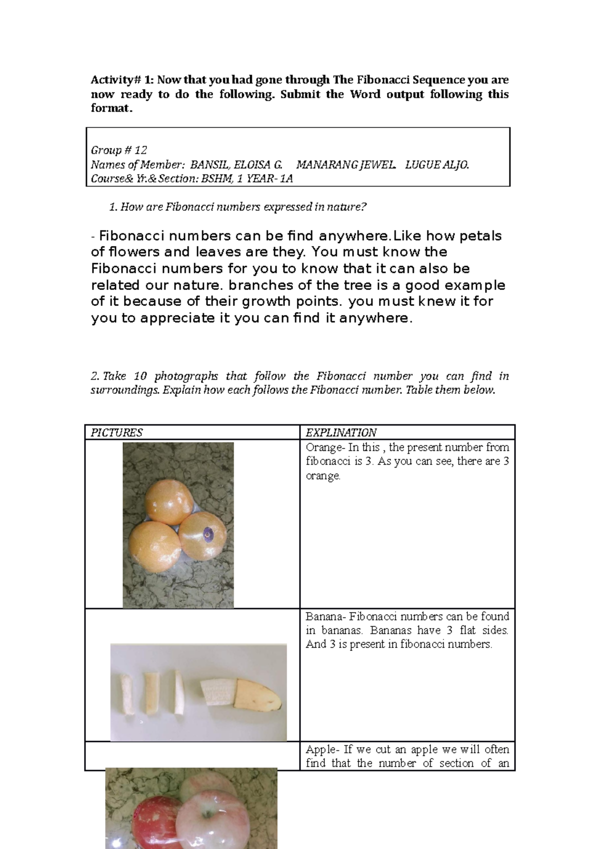 Activity 1-fibonacci sequence-Group 12 - Activity# 1: Now that you had ...