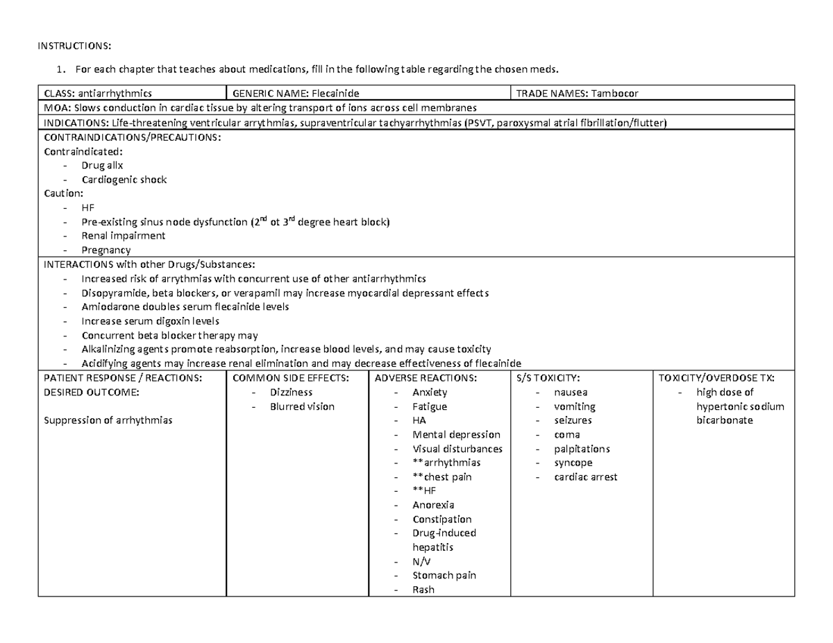 Flecainide Medication Card for Antiarrhythmics - Key Info and ...