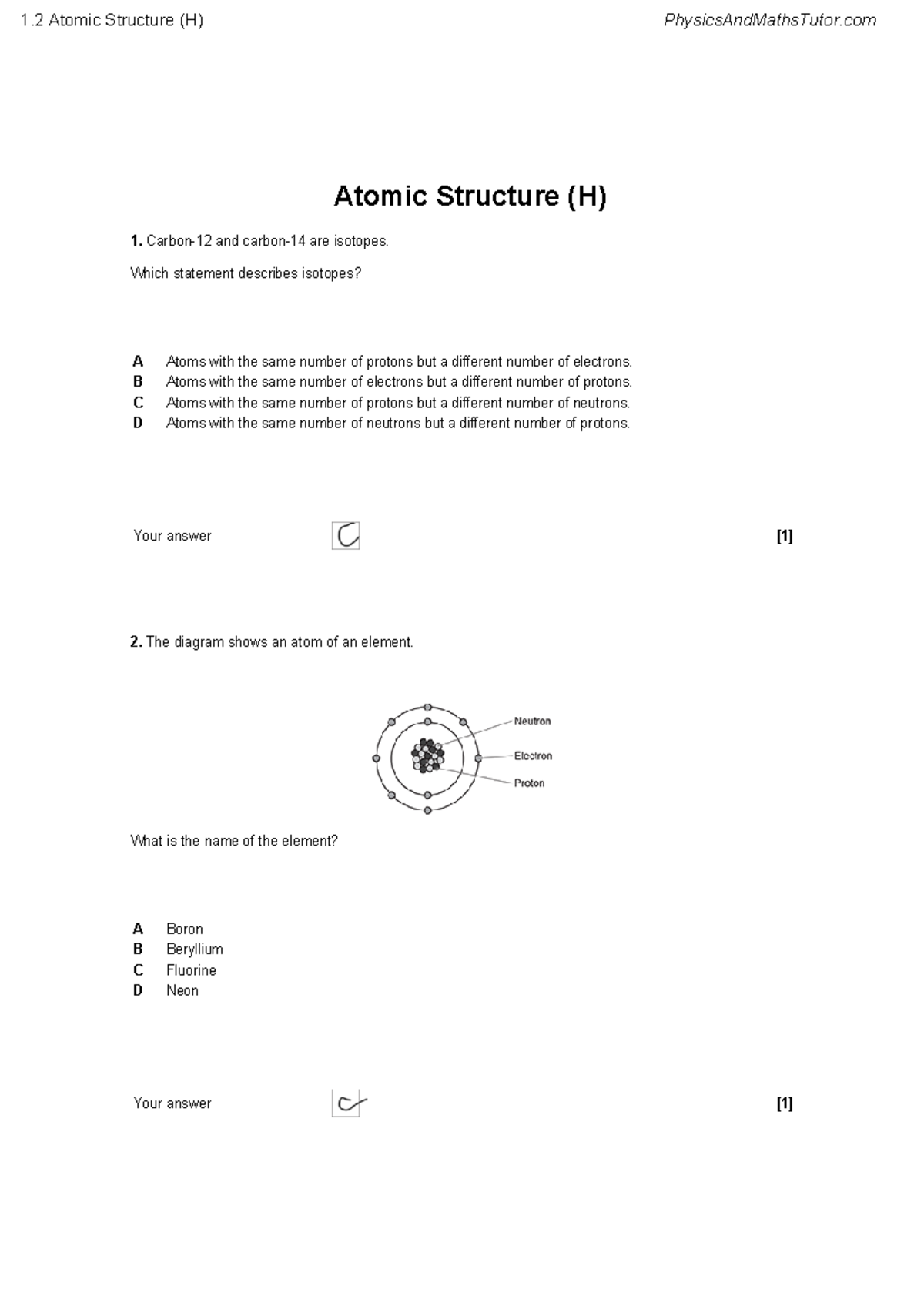 1.2 Atomic Structure (H) Question Paper - Studocu