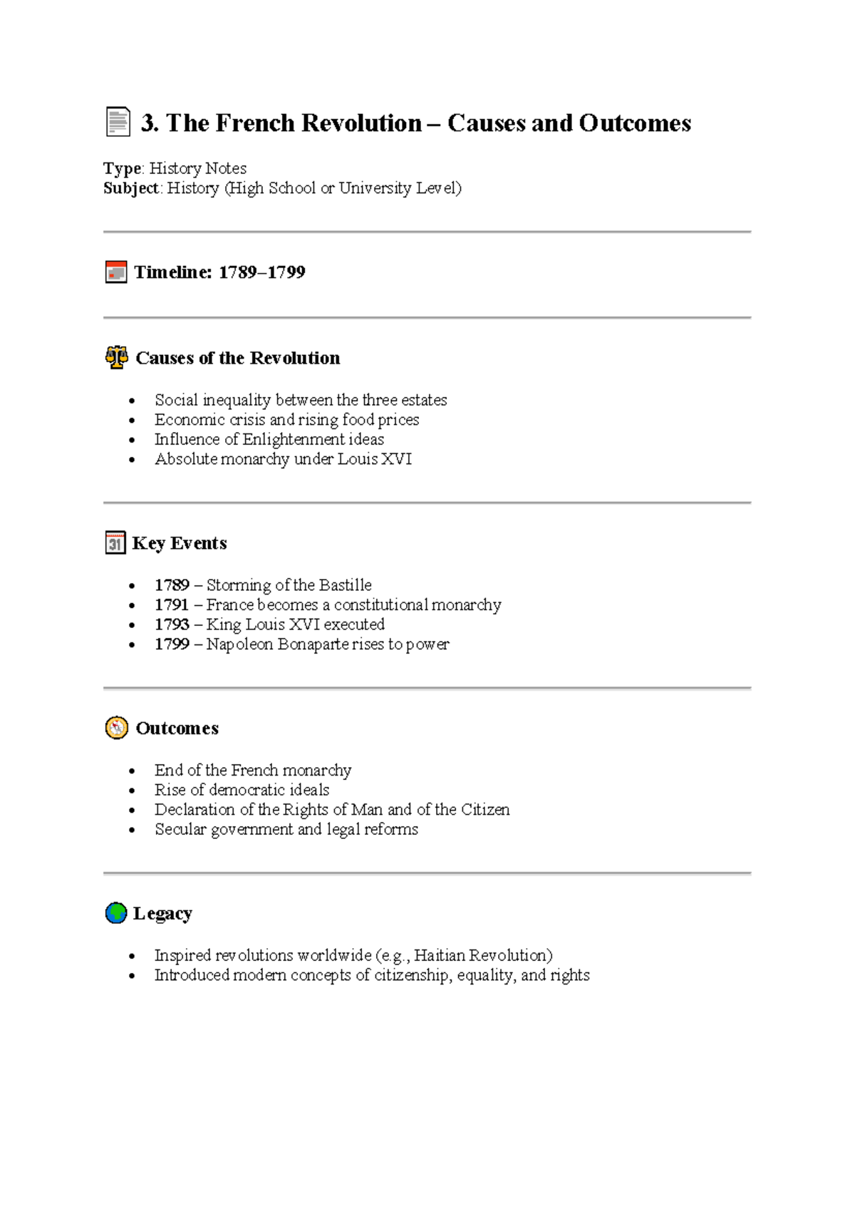 3. The French Revolution: Causes, Key Events & Outcomes - History Notes ...
