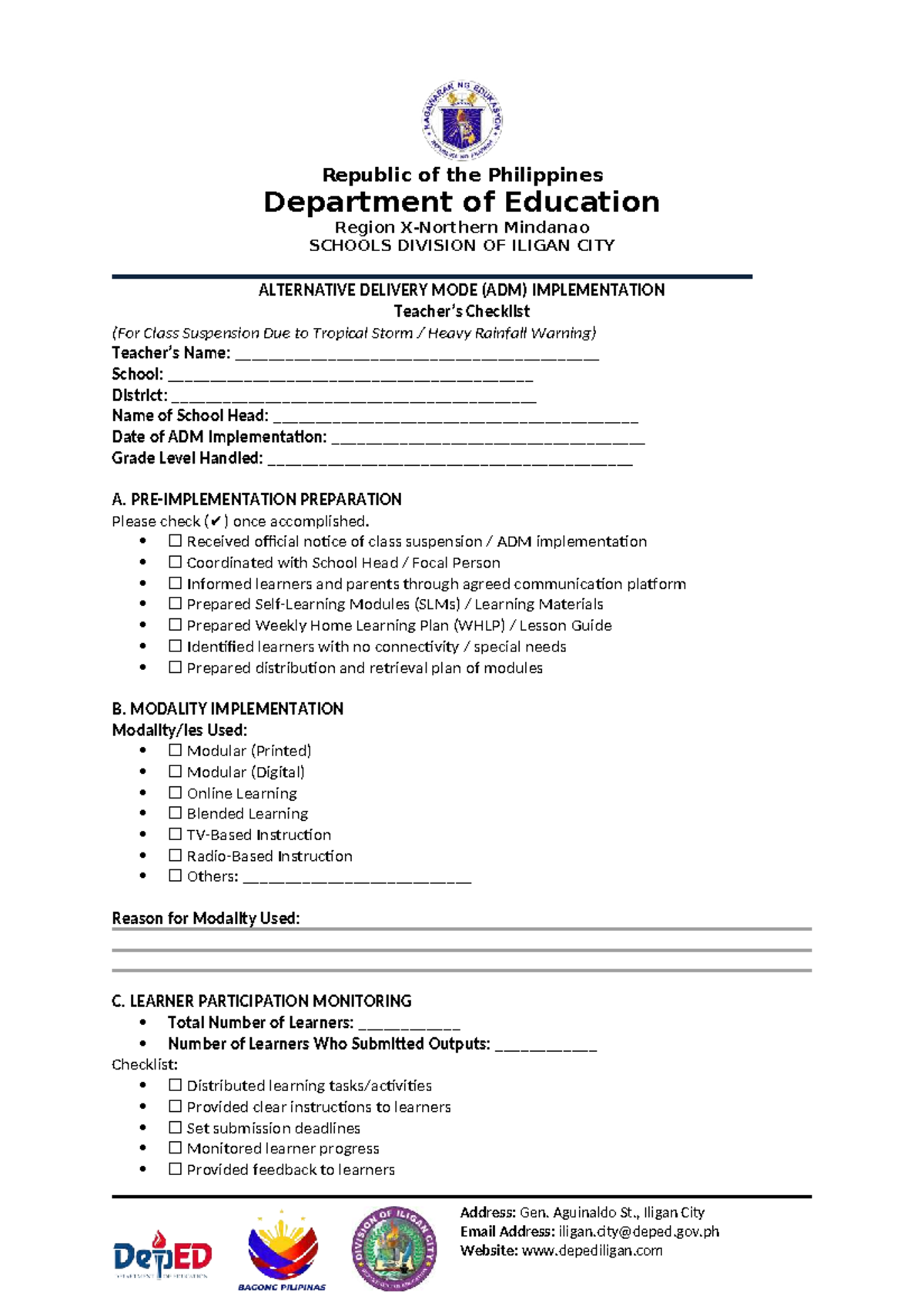 ADM Implementation Checklist for Class Suspension Due to Storm - Studocu