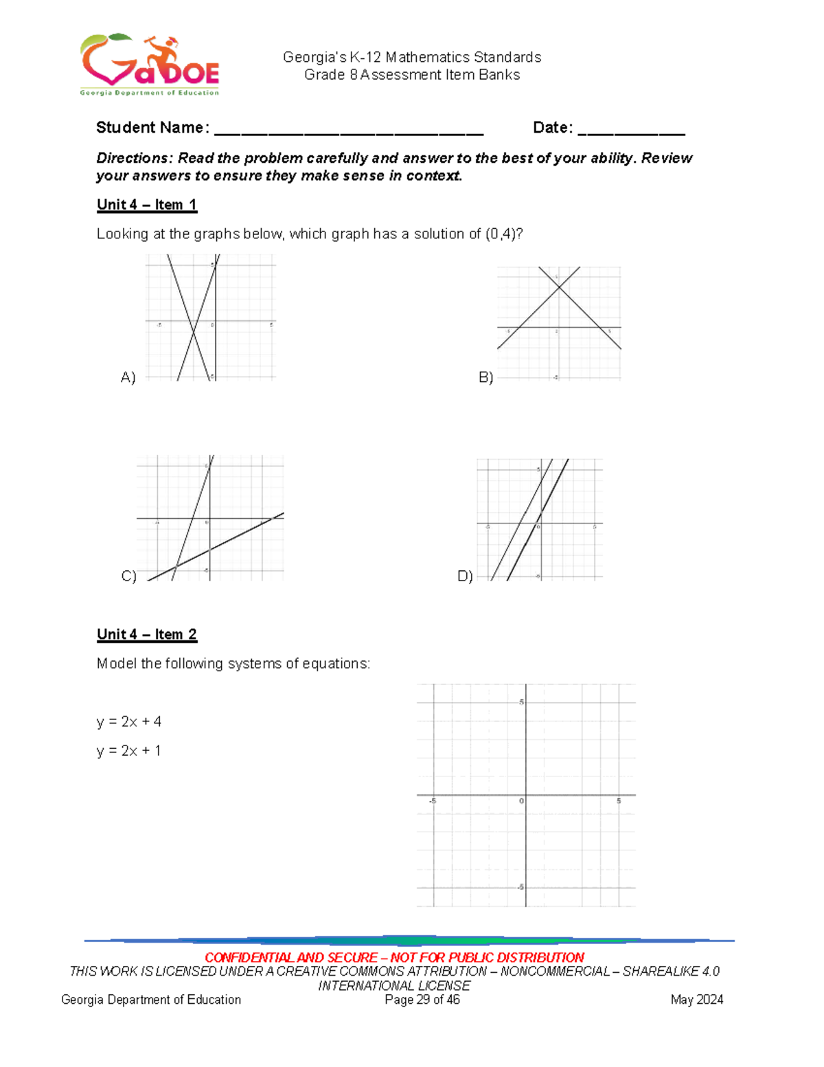 Unit 4 Math Standards Grade 8 Assessment Item Bank - Studocu