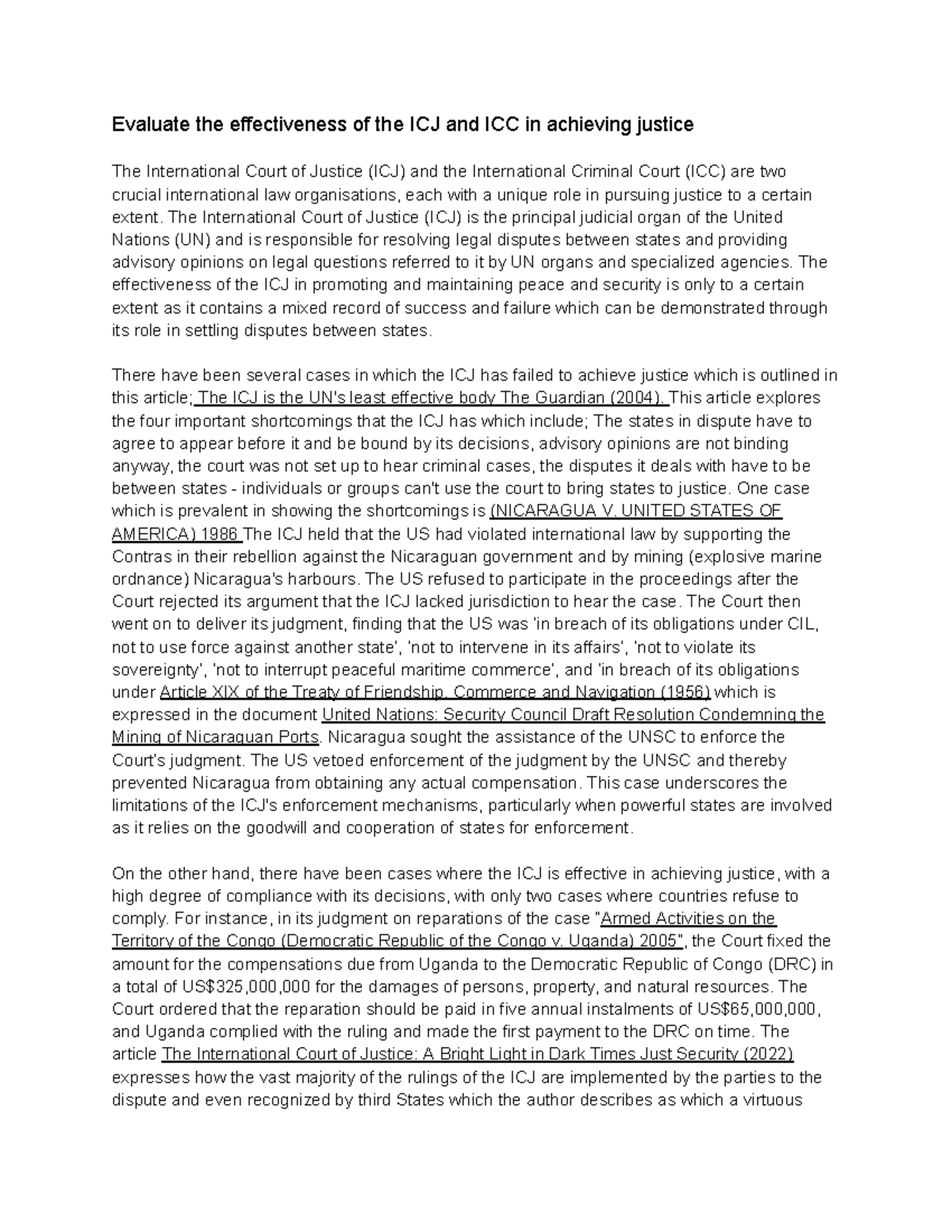 Evaluating the Effectiveness of ICJ and ICC in Justice Delivery - Studocu