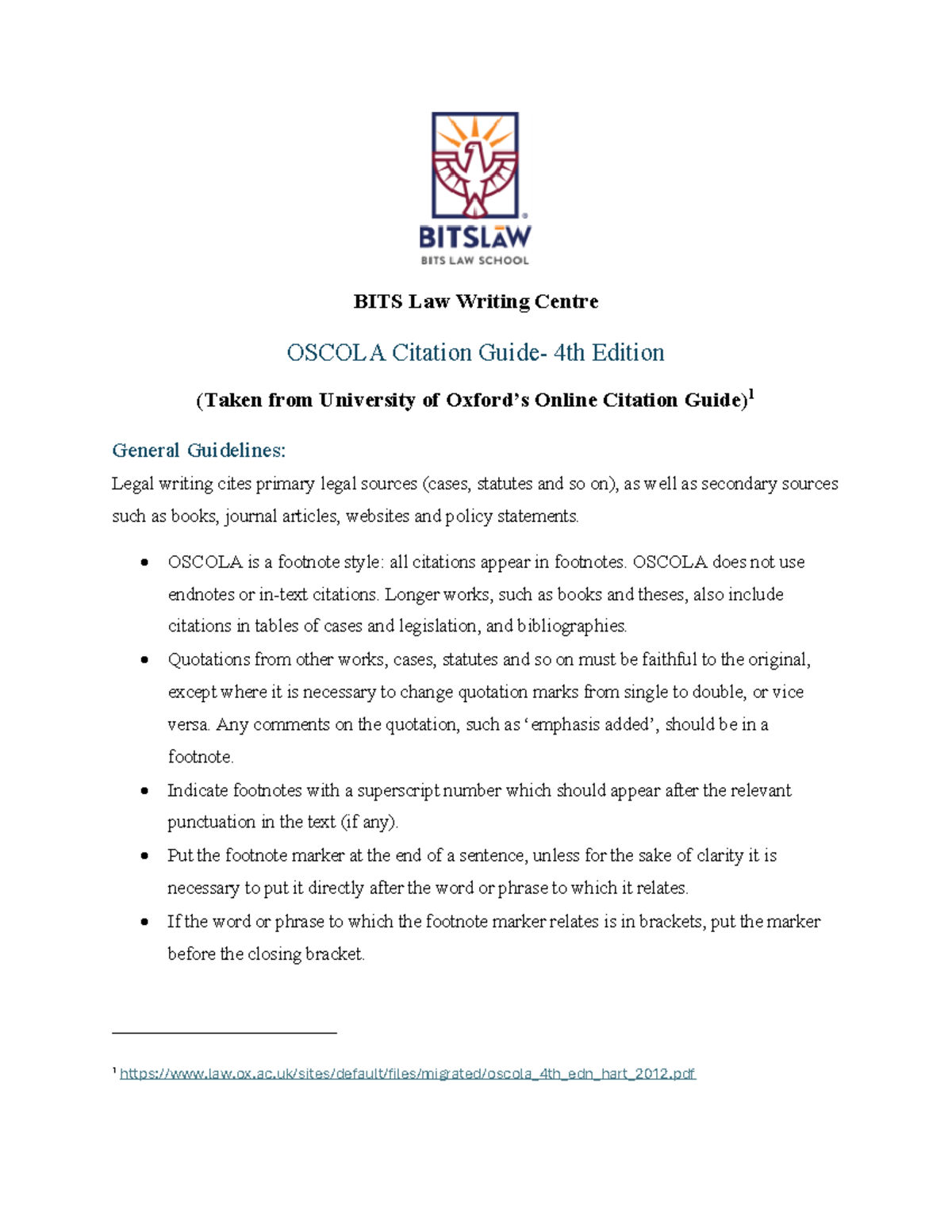 OSCOLA Citation Guide: 4th Edition Overview and Guidelines - Studocu