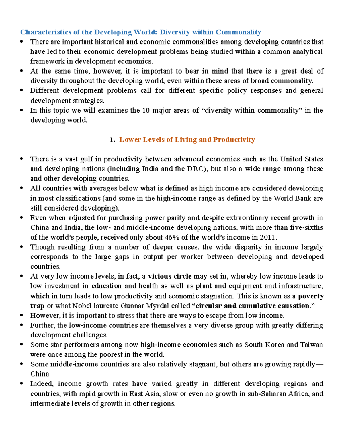 Diverse Characteristics of the Developing World: Economic Insights ...