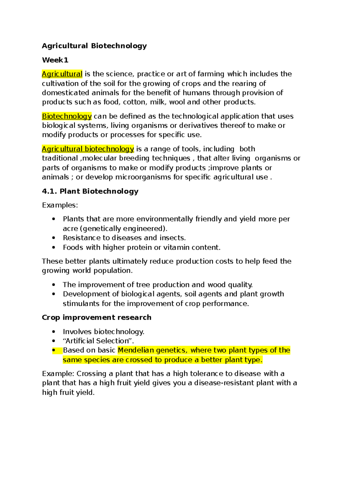 Agricultural Biotechnology: Week 1 Overview and Key Concepts - Studocu