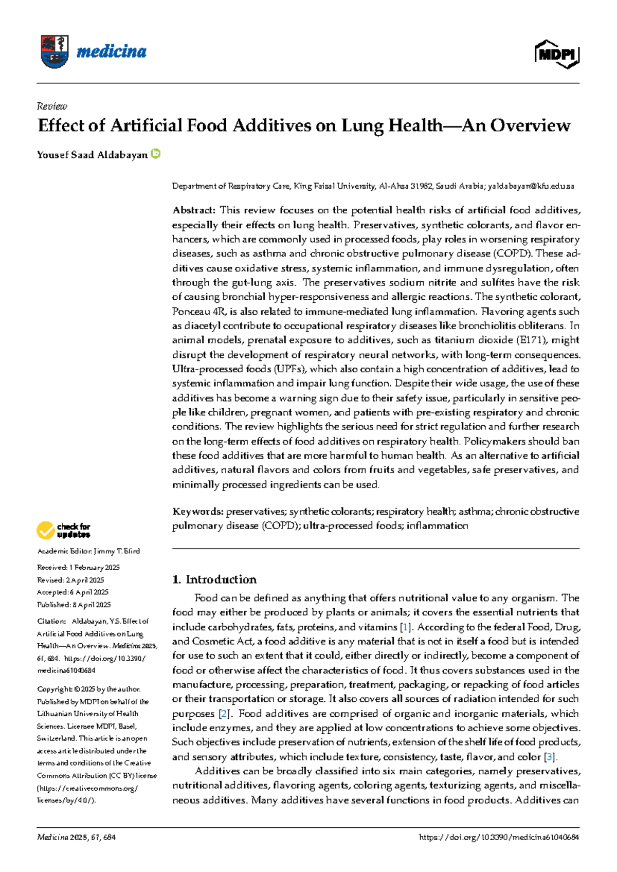 Final Exam Review: Effects of Food Additives on Lung Health ...