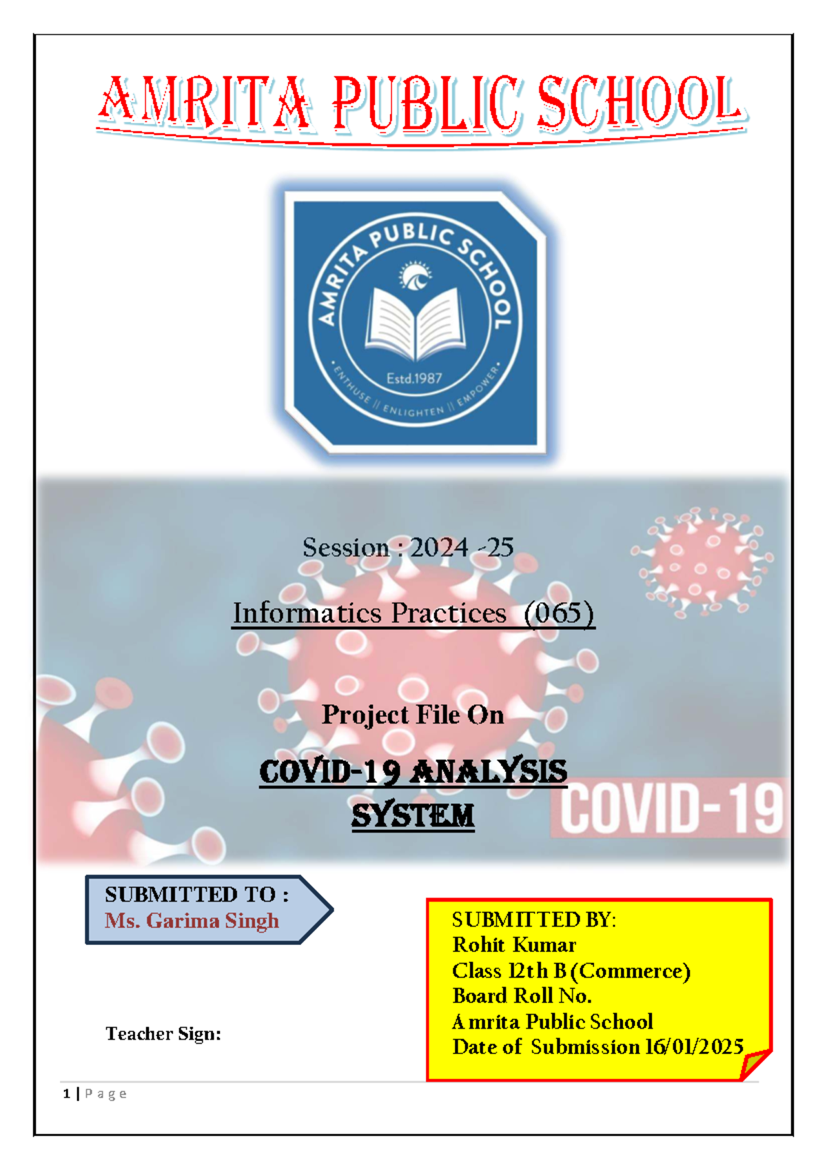 Covid-19 Analysis System Project File for Informatics Practices (065 ...