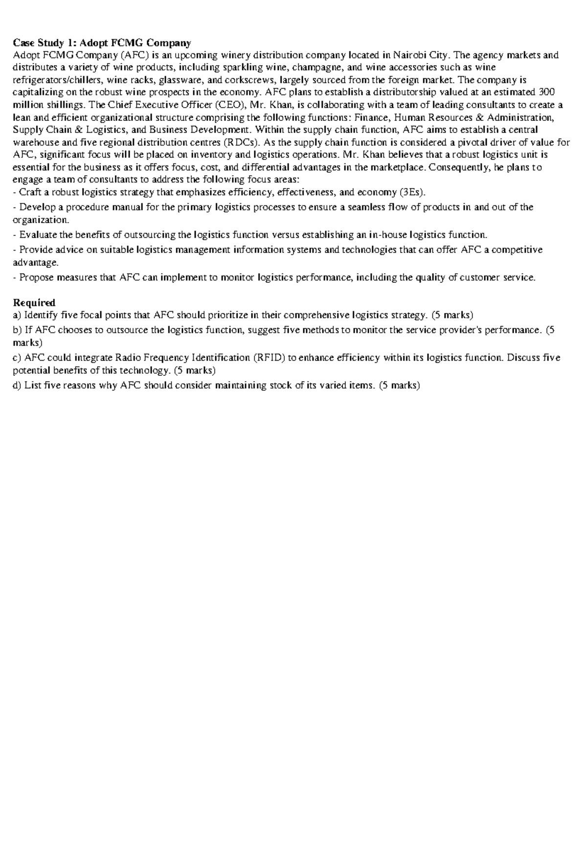 Case Study 2 - Procurement and logistics management practice exercise ...