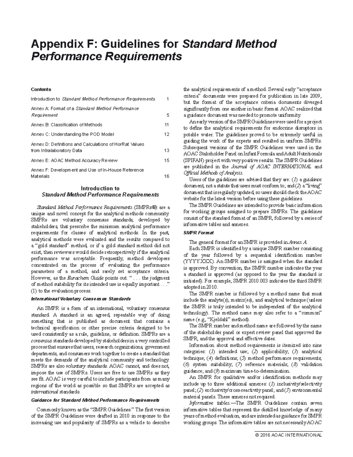 Guidelines for Standard Method Performance Requirements (AOAC 2016 ...