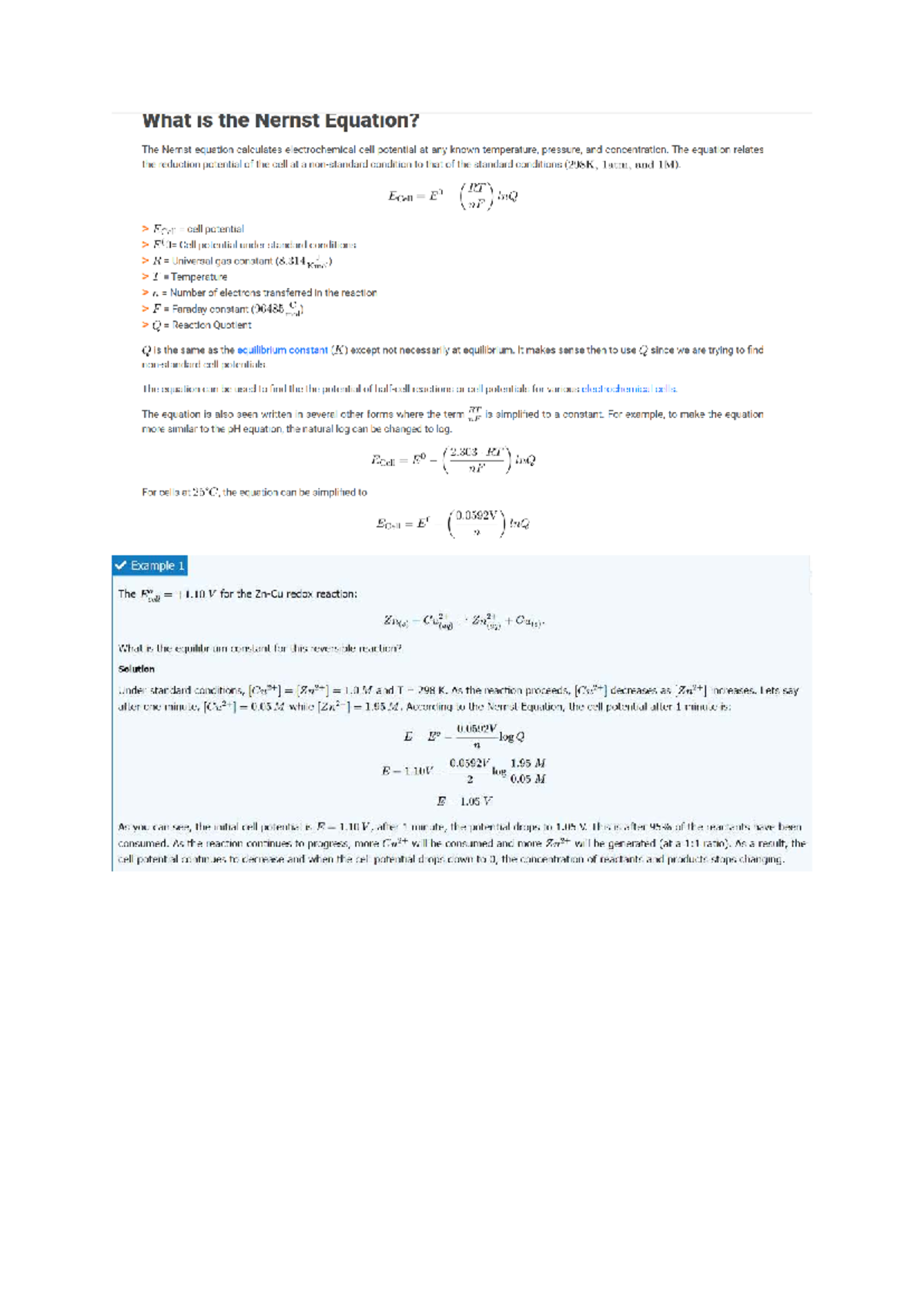 Nernst Equation Explained: Calculating Cell Potential - Studocu