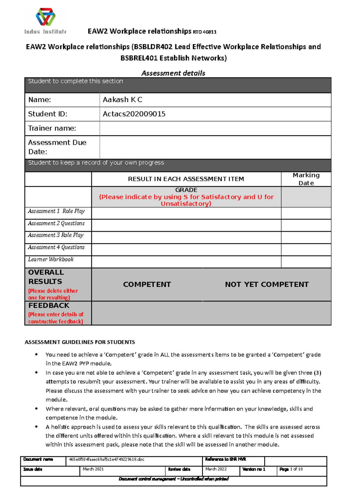 EAW2 Competency Based Assessment V1.0 (2) - ITSU1003 - Studocu