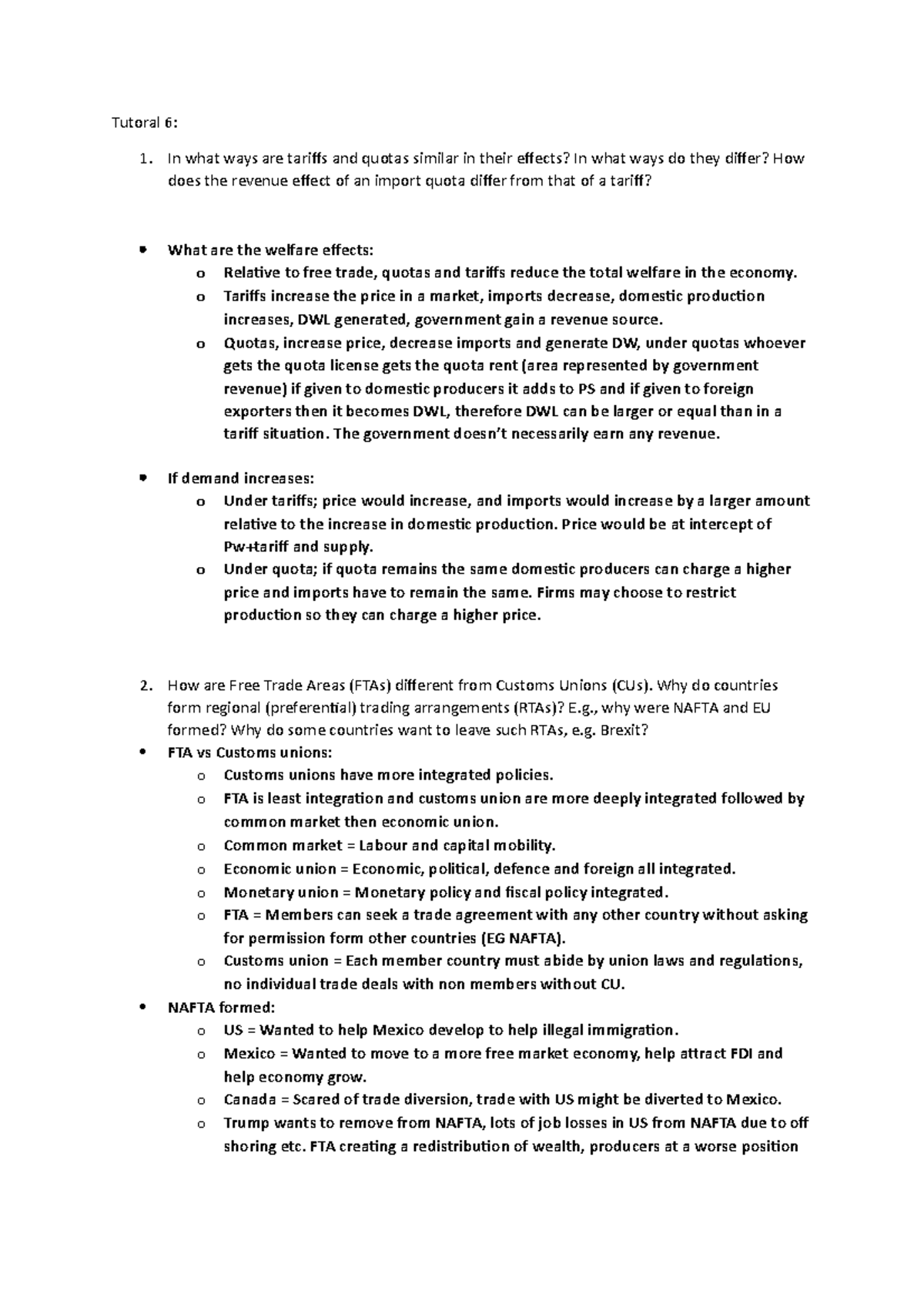 Tutorial 6 - Tutoral 6: In what ways are tariffs and quotas similar in ...