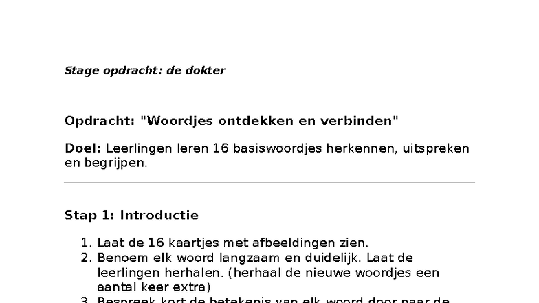 Stage Opdracht: Woordjes Ontdekken met Het Thema 'De Dokter' - Studeersnel